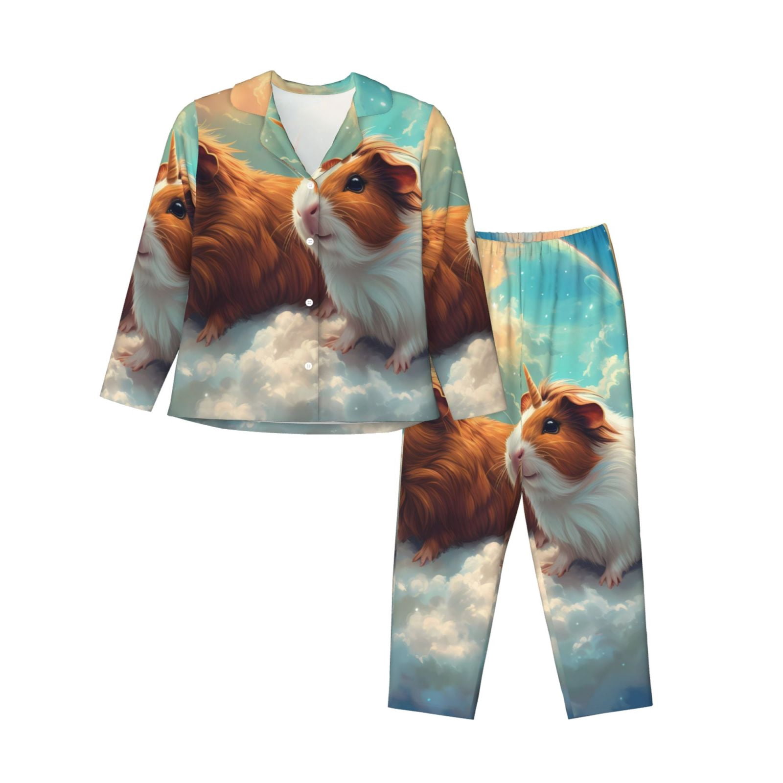 Uemuo Cloud Guinea Pig Pattern Womens Pajama Sets,PJ Set for Women ...
