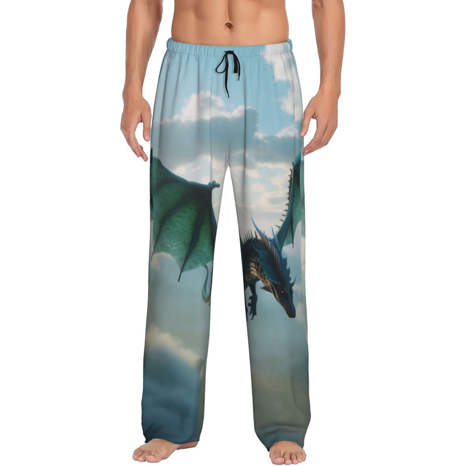 Uemuo Cloud Sky Green Dragon Pattern Men's Wide Leg Palazzo Lounge ...