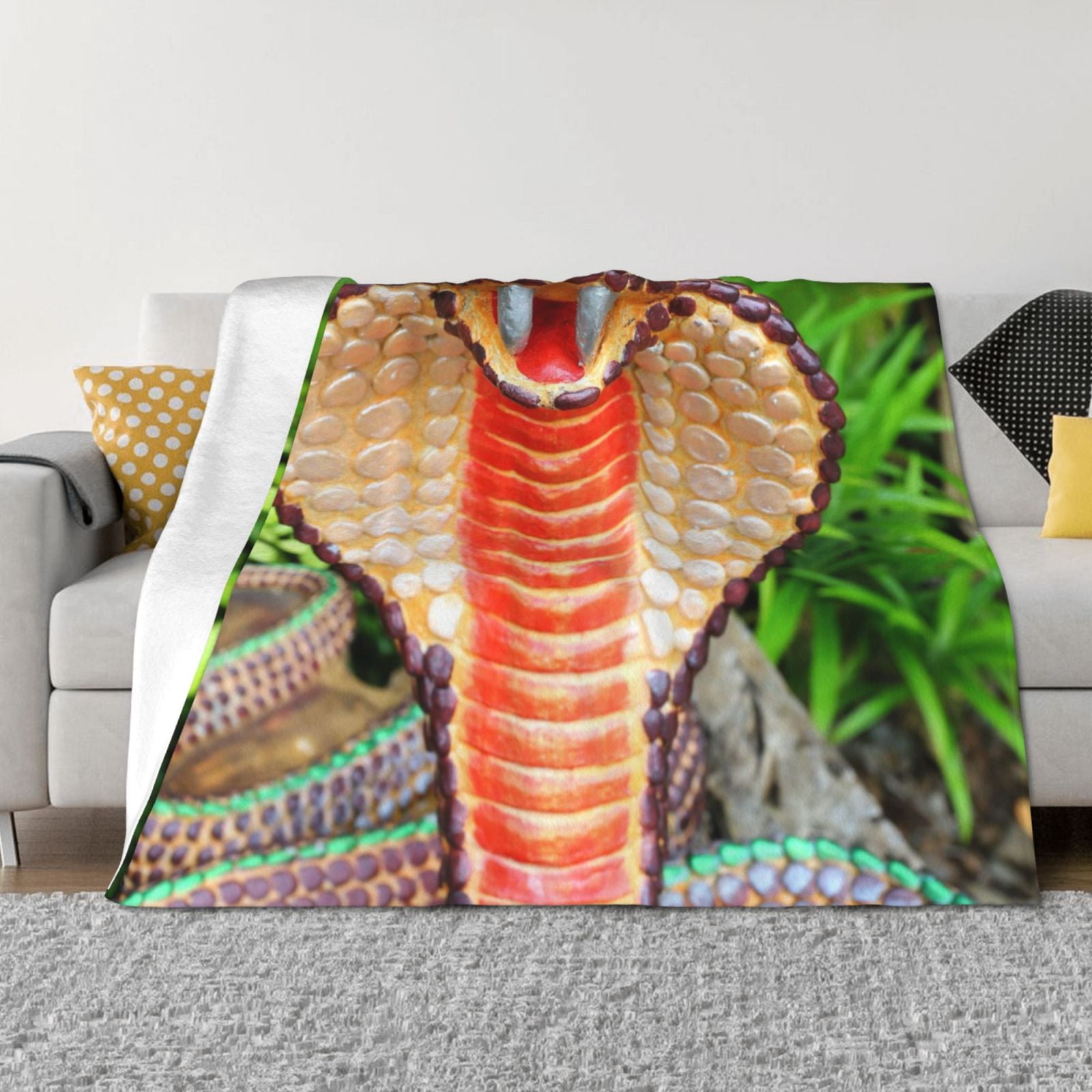 Uemuo Cobra Snake Printed Throw Blanket for Couch, Fluffy Fuzzy ...