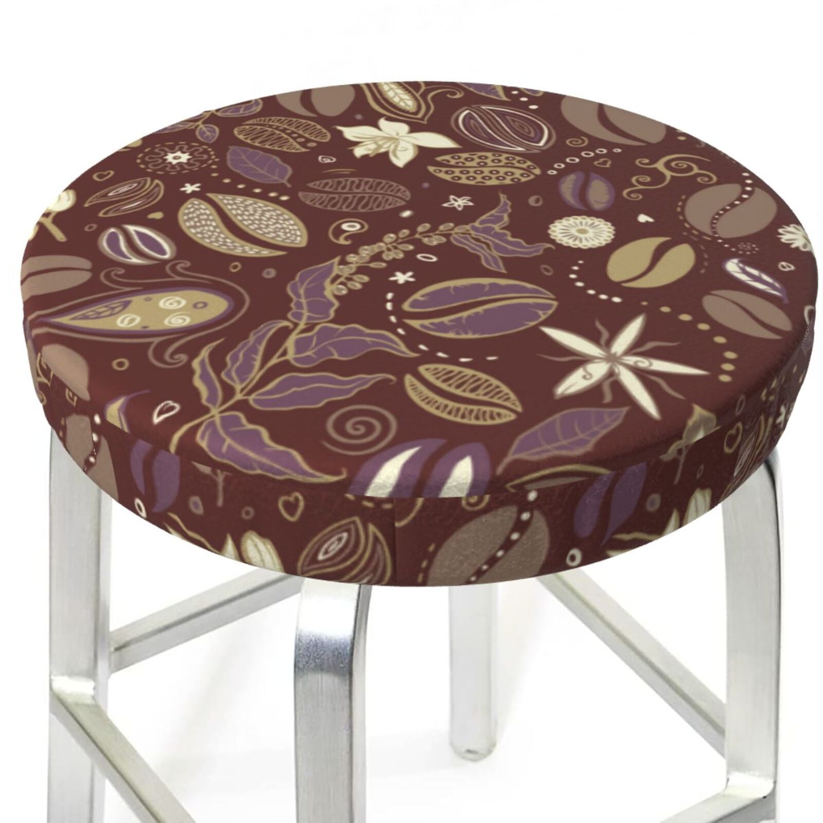 Uemuo Coffee and Flowers Pattern Round Bar Stool Seat Covers Washable ...