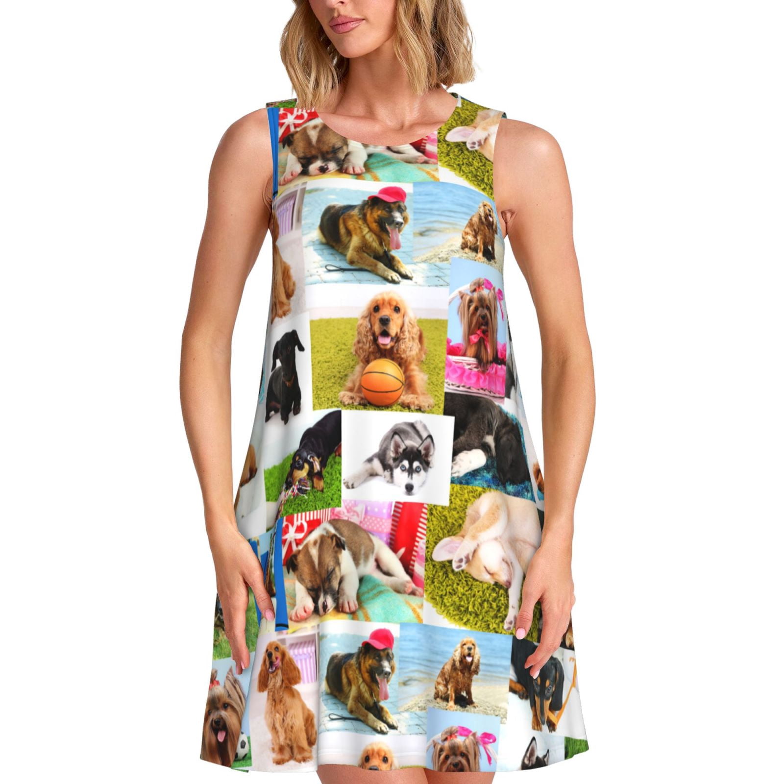 Uemuo Collage of pretty dogs Pattern Women’s Sleeveless Dress – Casual ...