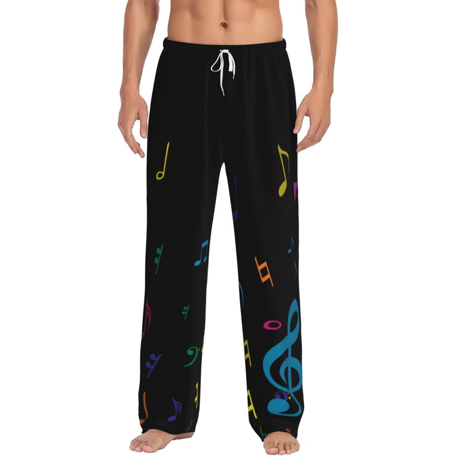 Uemuo Color Musical Notes Pattern Men's Wide Leg Palazzo Lounge Pants ...