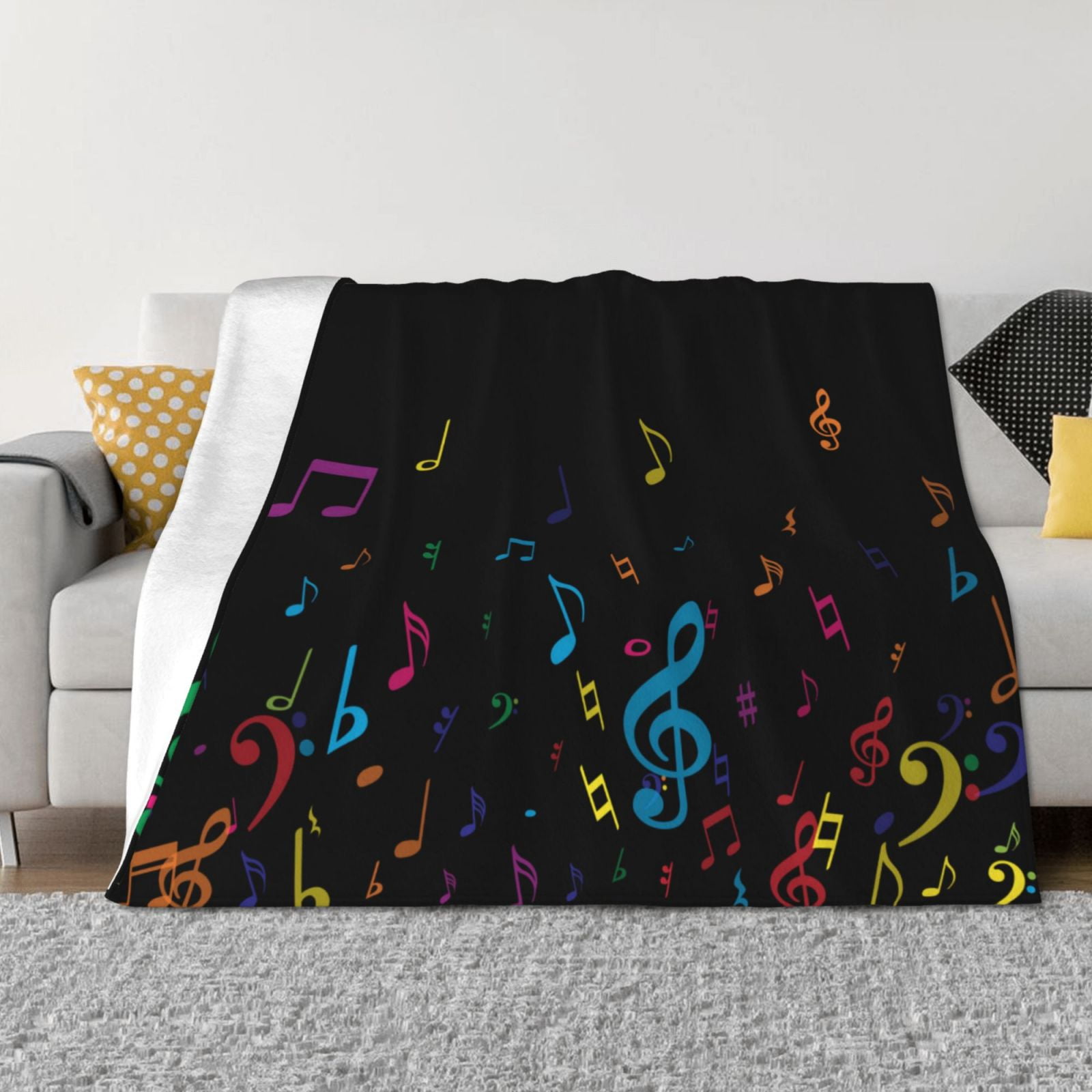 Uemuo Color Musical Notes Printed Throw Blanket for Couch, Fluffy Fuzzy ...