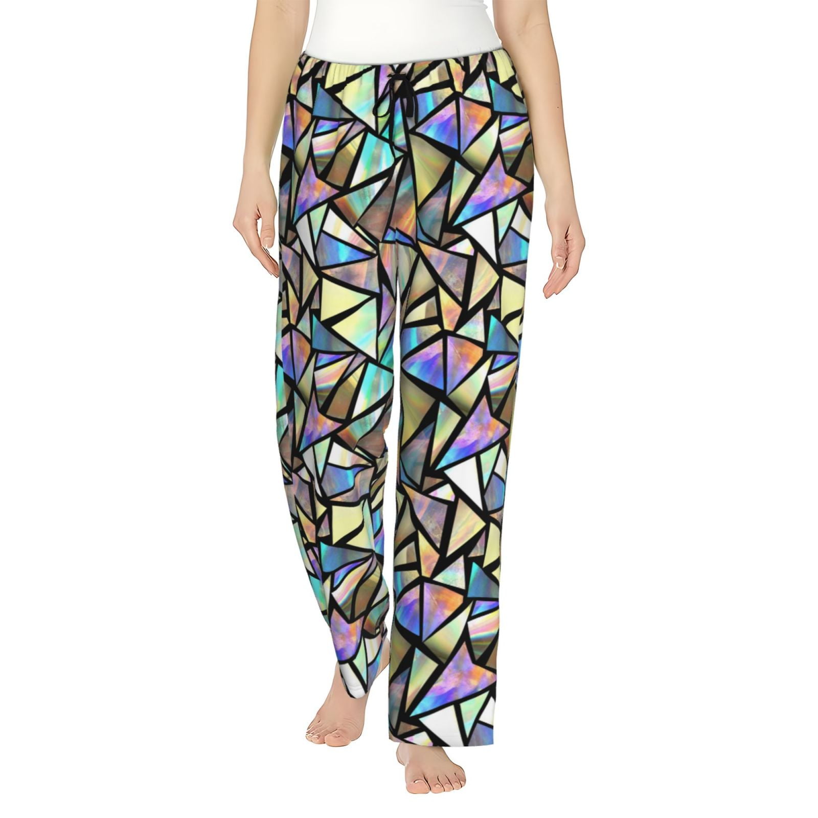 Uemuo Colored Glass Pattern Women's Wide Leg Palazzo Lounge Pants with ...