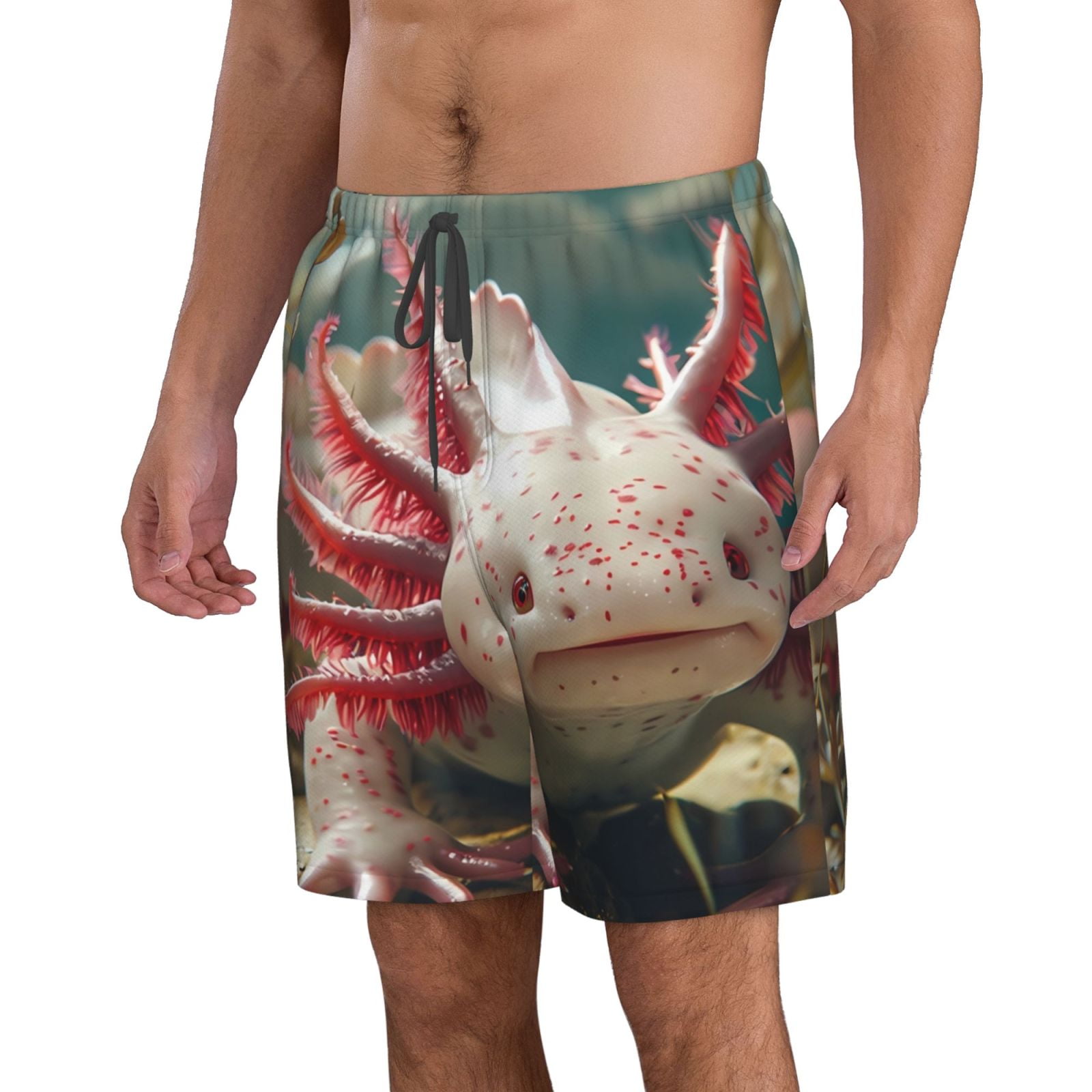 Uemuo Colorful Axolotl Underwater Pattern Men's Swim Trunks Hawaiian ...