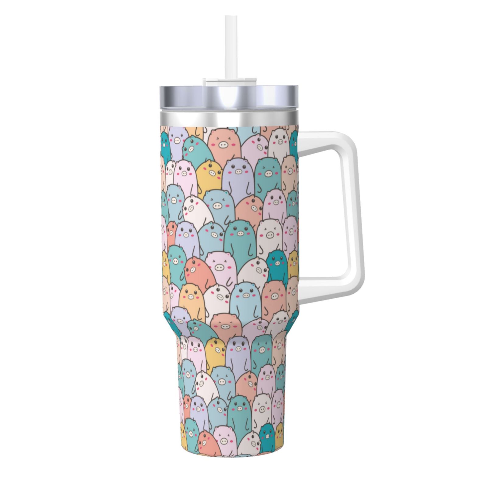 Uemuo Colorful Cute Pig Print 40oz Ice Bully With Handle And Straw ...