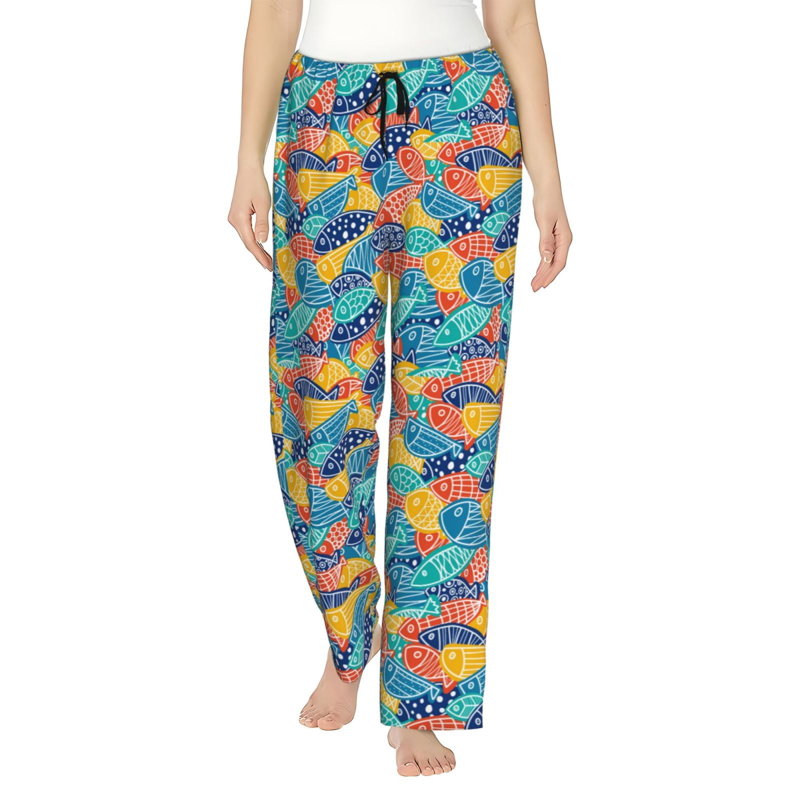 Uemuo Colorful Fish 1 Pattern Women's Wide Leg Palazzo Lounge Pants ...