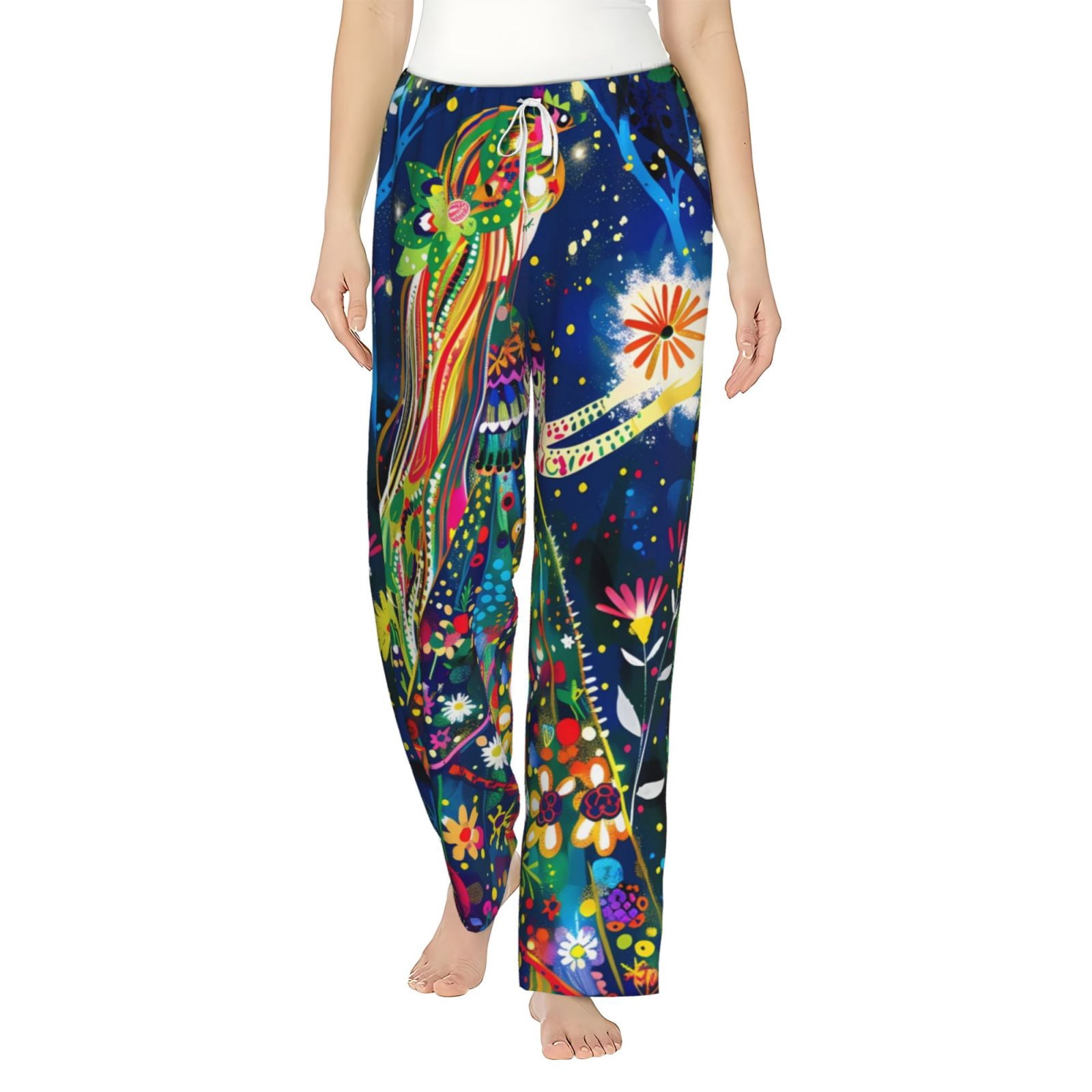 Uemuo Colorful Floral Forest Fairy Pattern Women's Wide Leg Palazzo ...
