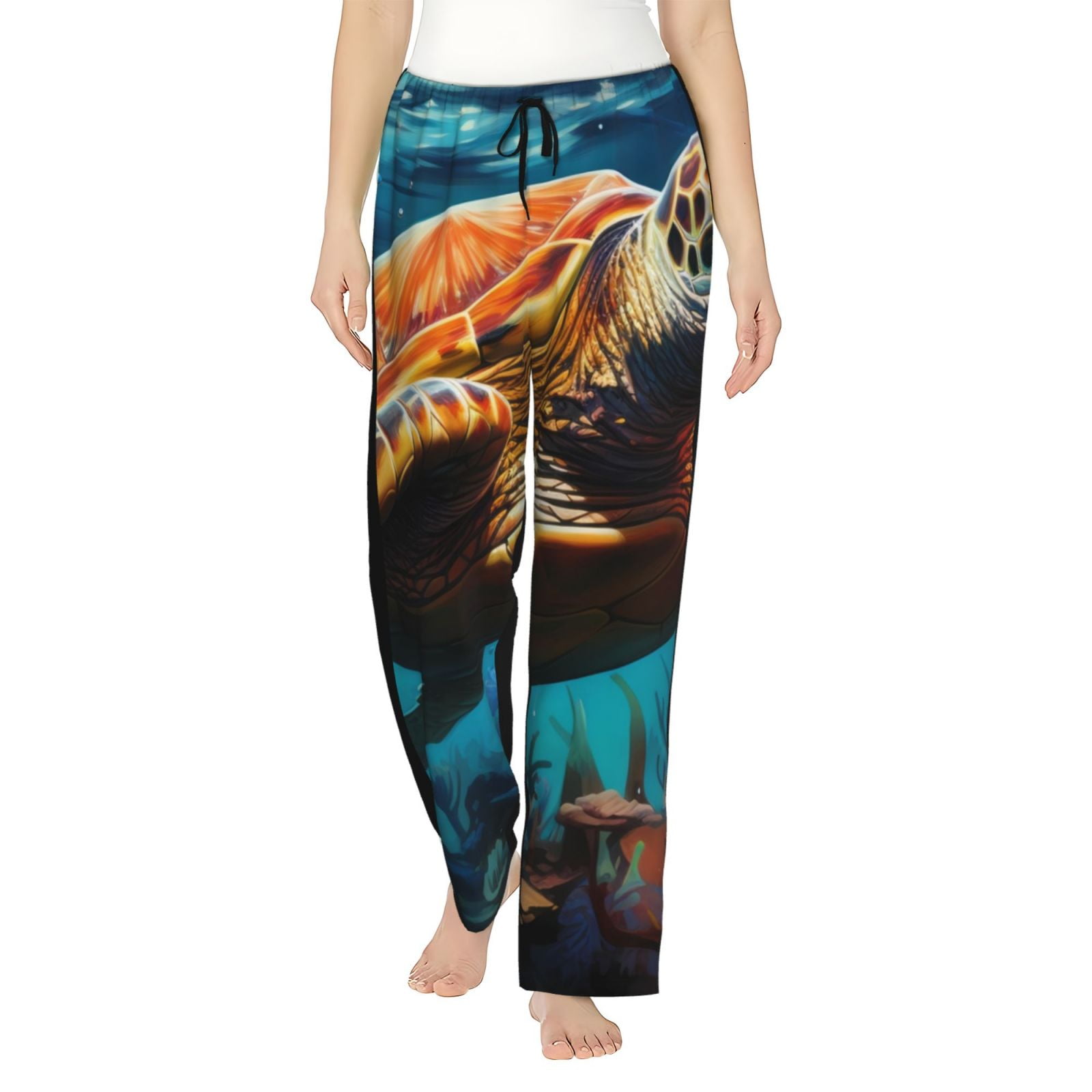 Uemuo Colorful Flower Sea Turtle Pattern Women's Wide Leg Palazzo ...