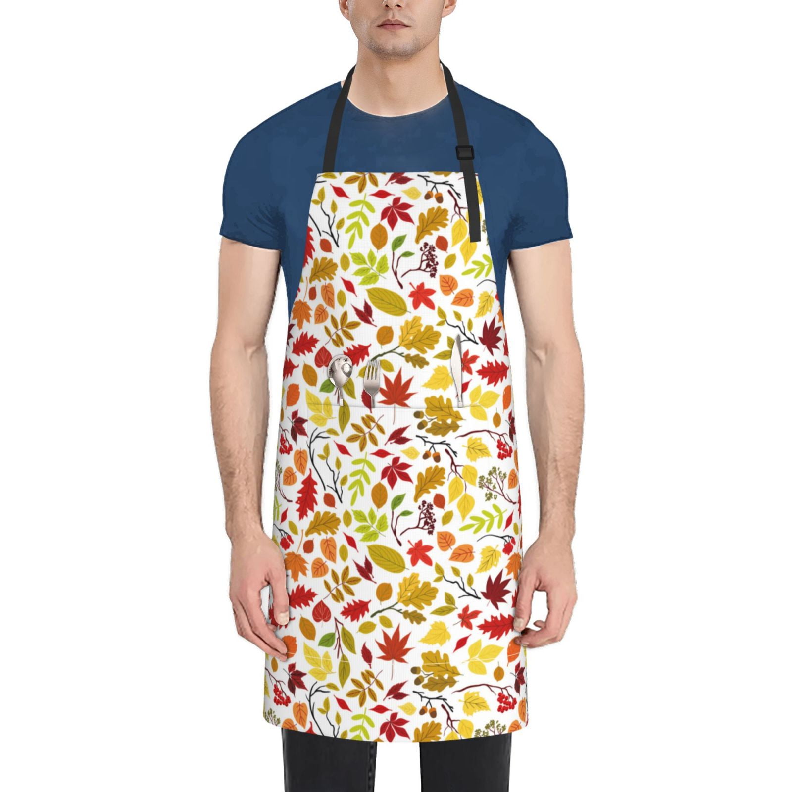 Uemuo Colorful Leaves Pattern Waterproof Apron Adjustable Dishwasher ...