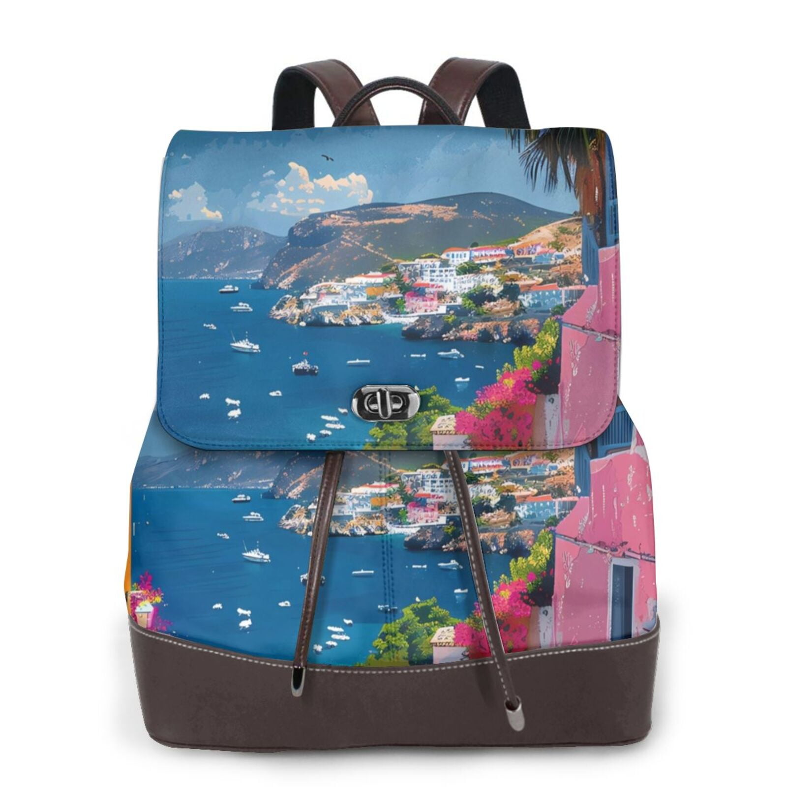 Uemuo Colorful Mediterranean Village for Backpack Purse for Women Large ...