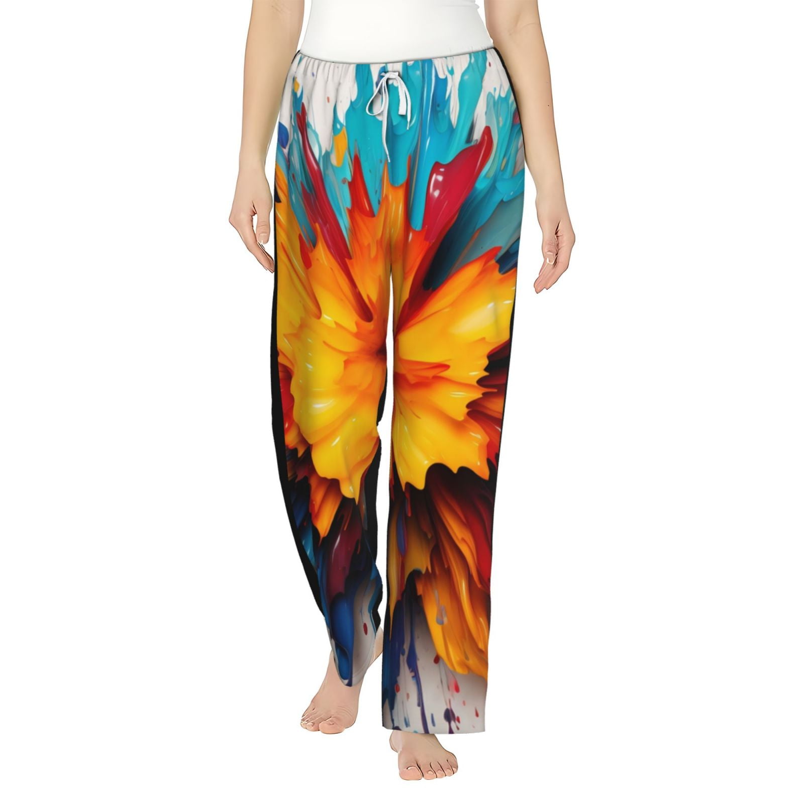 Uemuo Colorful Paint Print Pattern Women's Wide Leg Palazzo Lounge ...