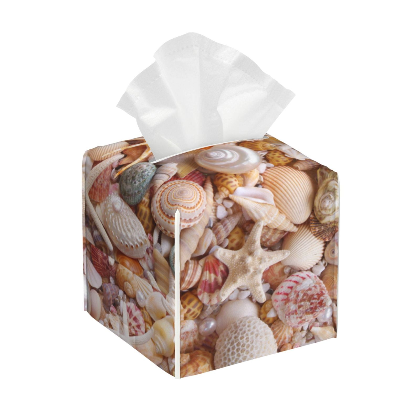Uemuo Colorful Seashells Tissue Box Cover Holder, Square with Bottom ...