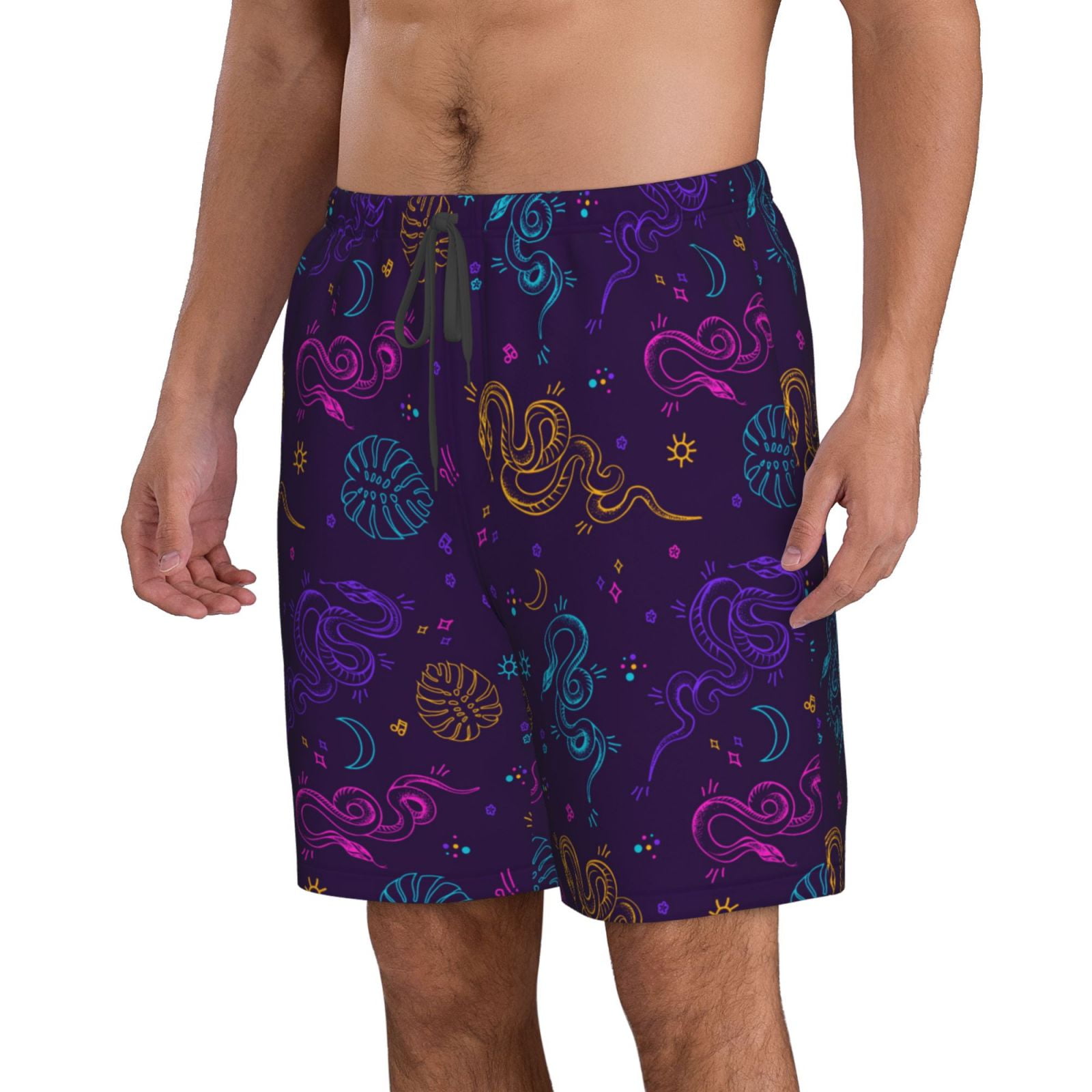 Uemuo Colorful Snake Pattern Men's Swim Trunks Hawaiian Beach Bathing ...