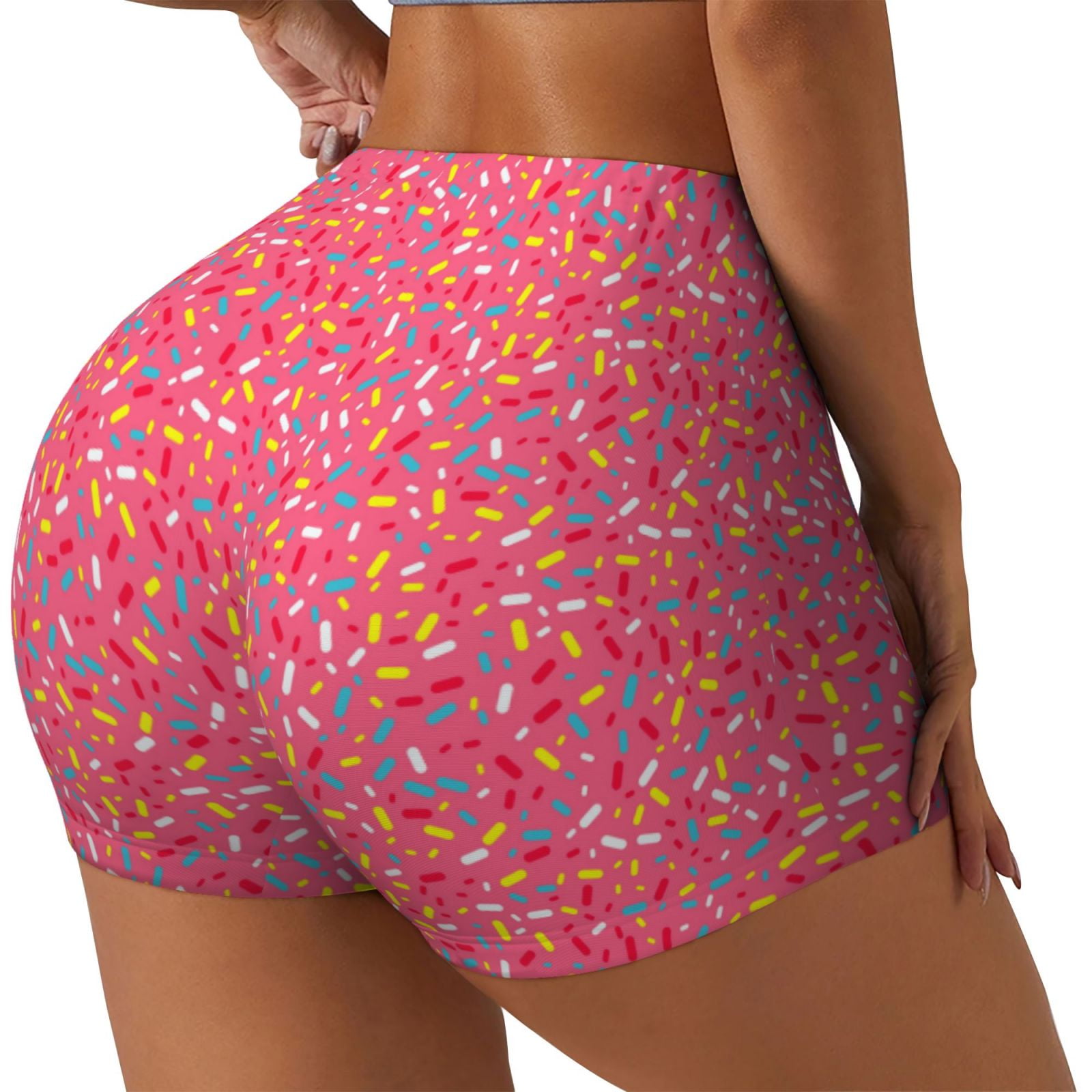 Uemuo Colorful Sprinkles Donuts Pattern Women Workout Impact Shorts Scrunch Butt Lifting Gym ...
