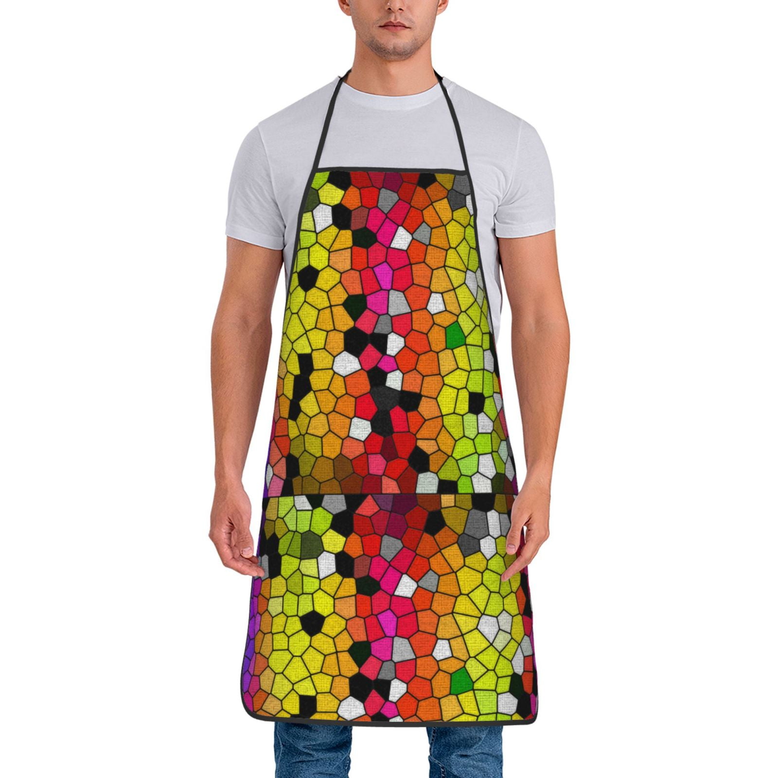 Uemuo Colorful Tie Dye Stained Glass 1 Printed Bib Apron, Adjustable ...