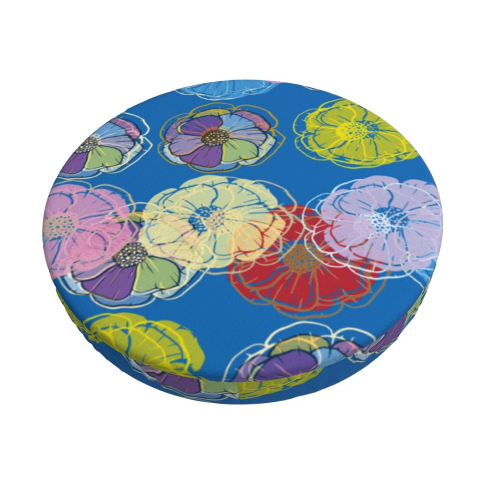 Uemuo Colorful floral Pattern Round Bar Stool Seat Covers Washable ...