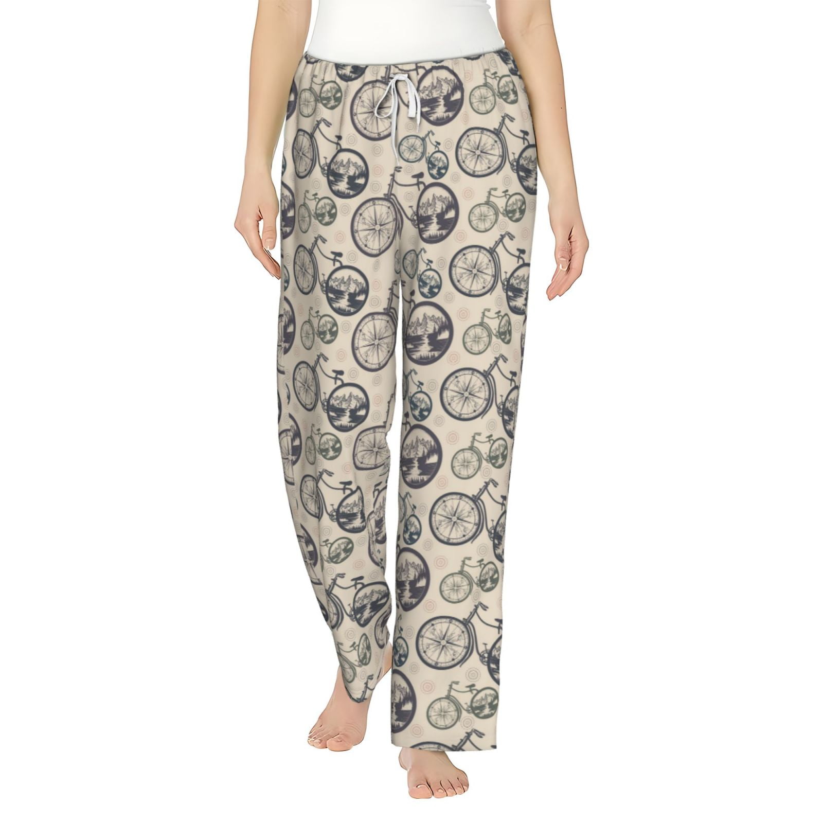 Uemuo Compass And Mountains In Bicycle Wheels Pattern Women's Wide Leg ...