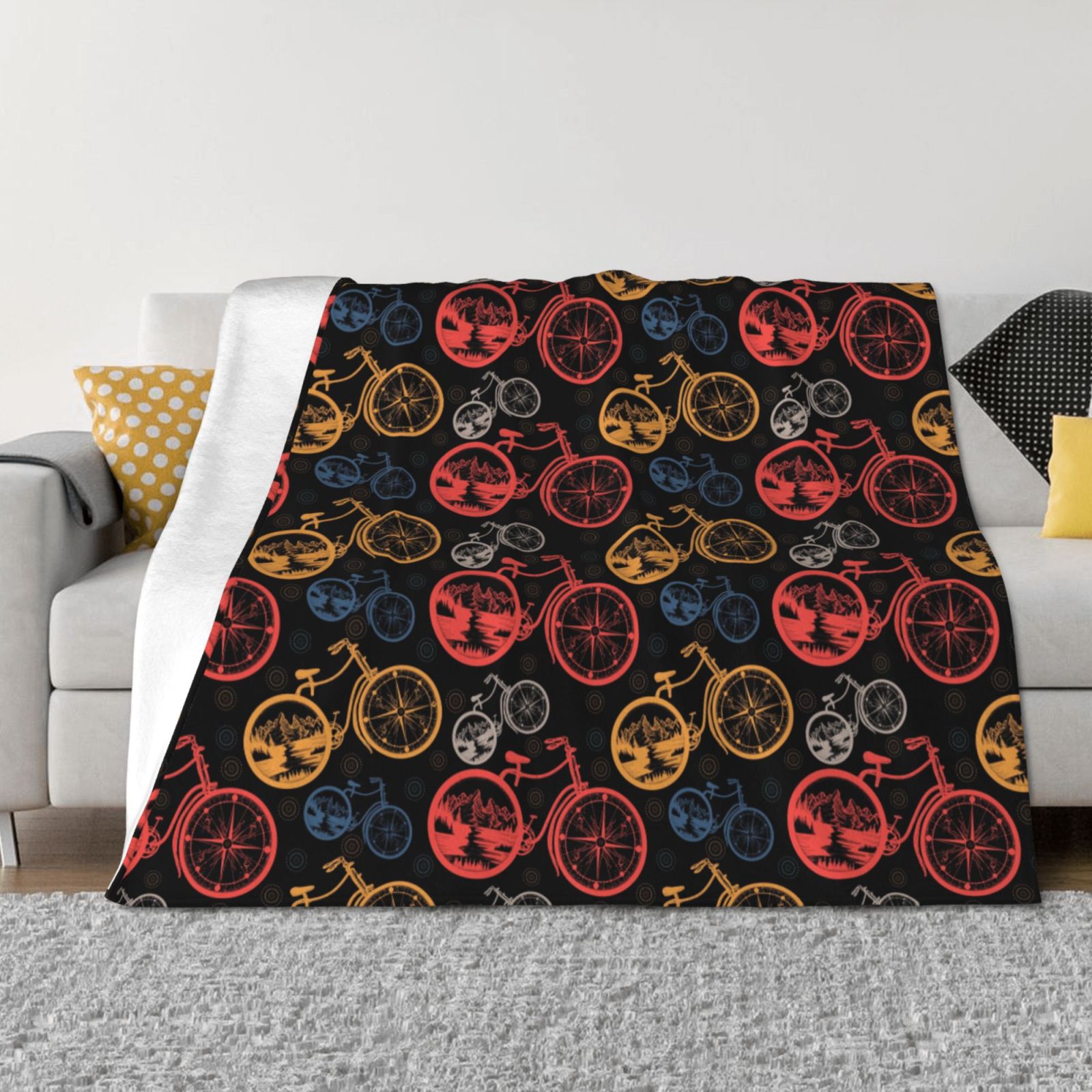 Uemuo Compass And Mountains In Bicycle Wheels1 Printed Throw Blanket ...