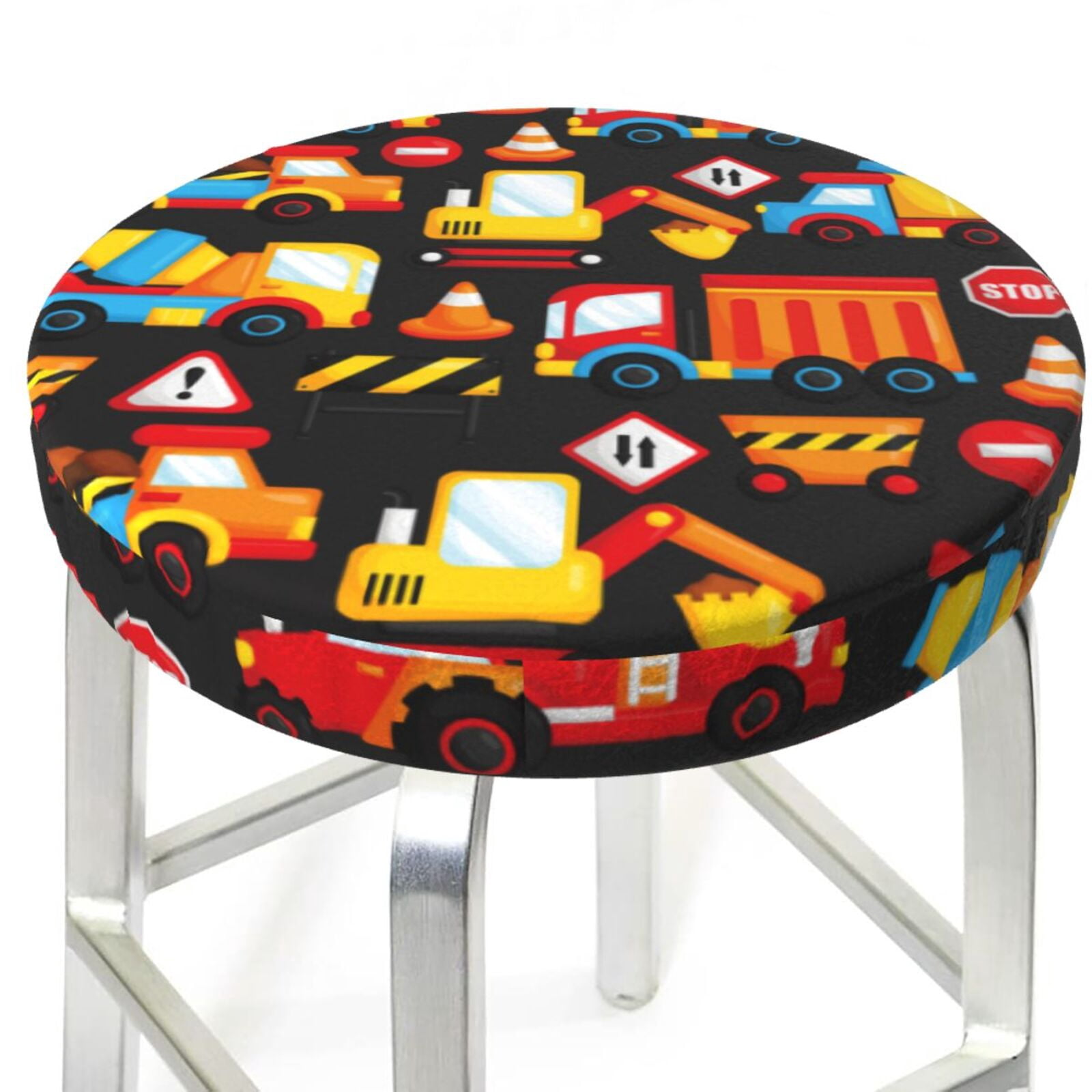 Uemuo Construction Truck Pattern Round Bar Stool Seat Covers Washable ...