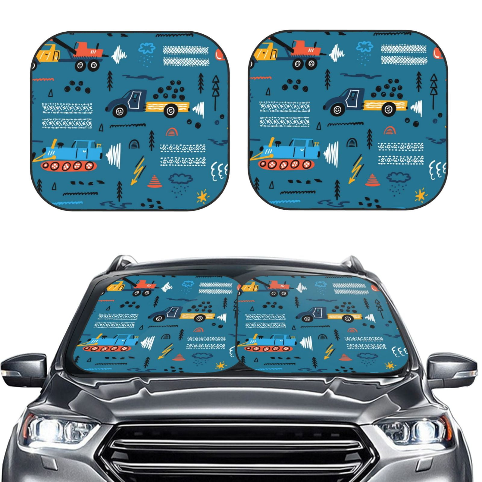 Uemuo Construction Trucks Printed 2 PCS Car Windshield Sun Shade, Auto ...