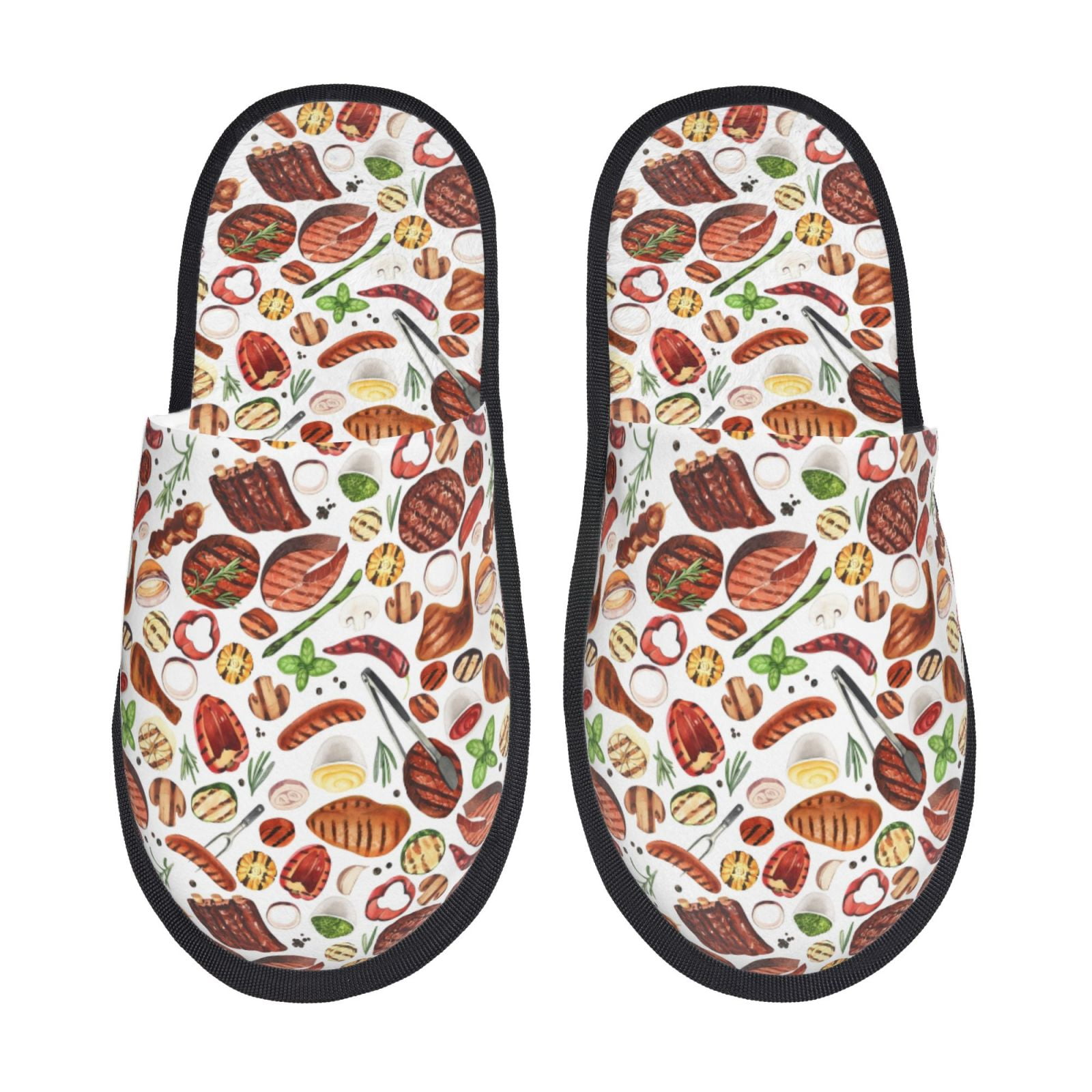 Uemuo Cooking Bbq Printe Plush Furry Slippers with EVA Sole for Men ...