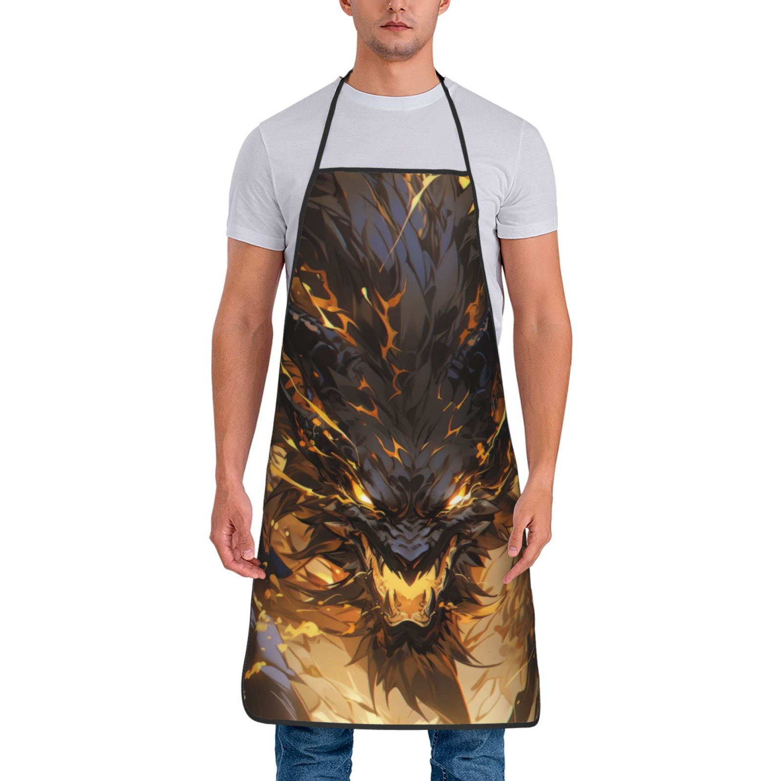 Uemuo Cool Black Gold Dragon Printed Bib Apron, Adjustable , Water and ...