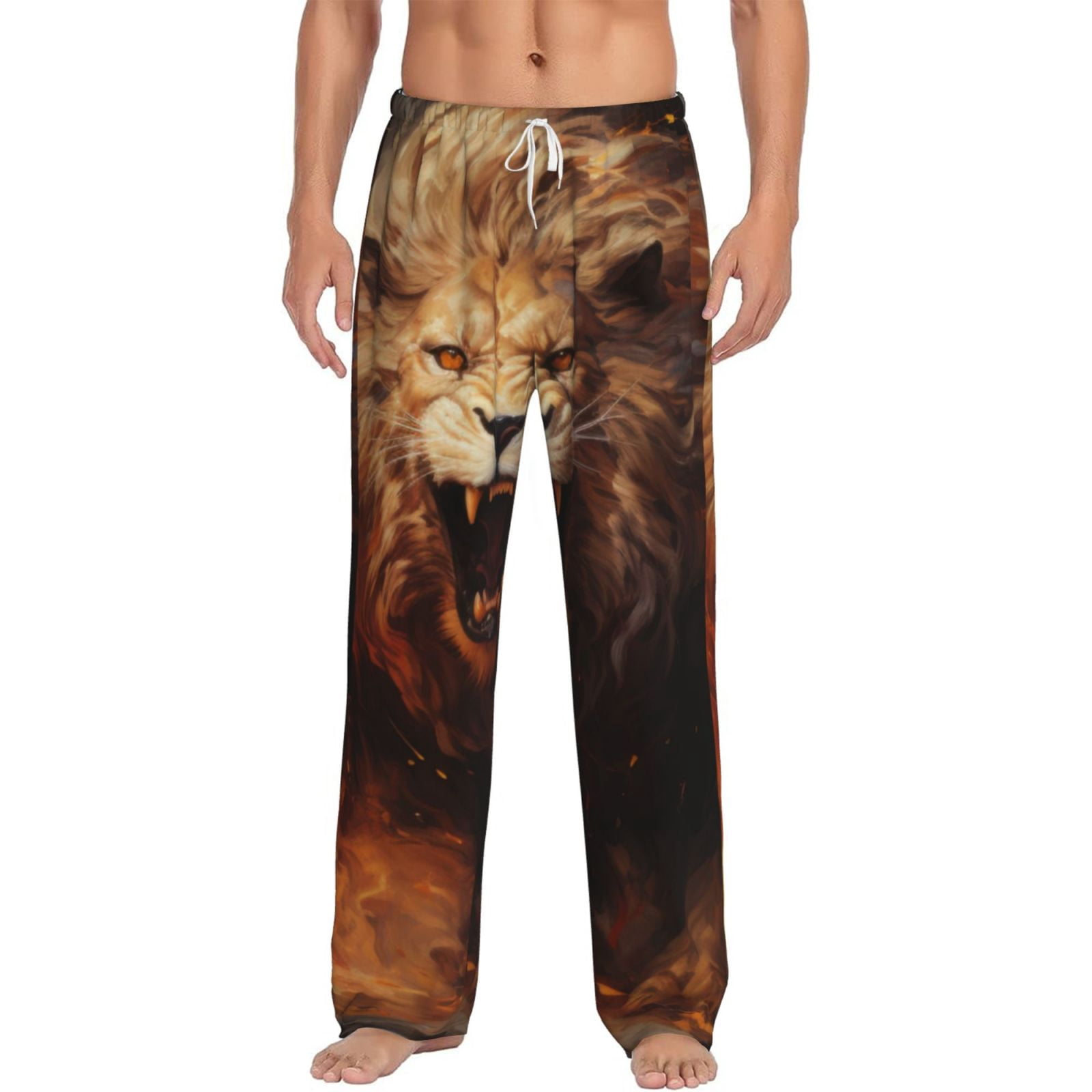 Uemuo Cool Fire Lion Pattern Men's Wide Leg Palazzo Lounge Pants with ...