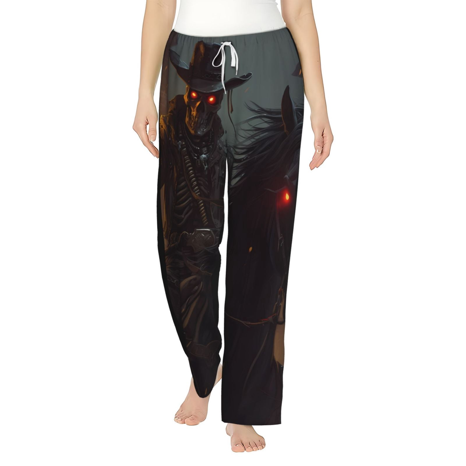 Uemuo Cool Skull Western Cowboy Pattern Women's Wide Leg Palazzo Lounge ...
