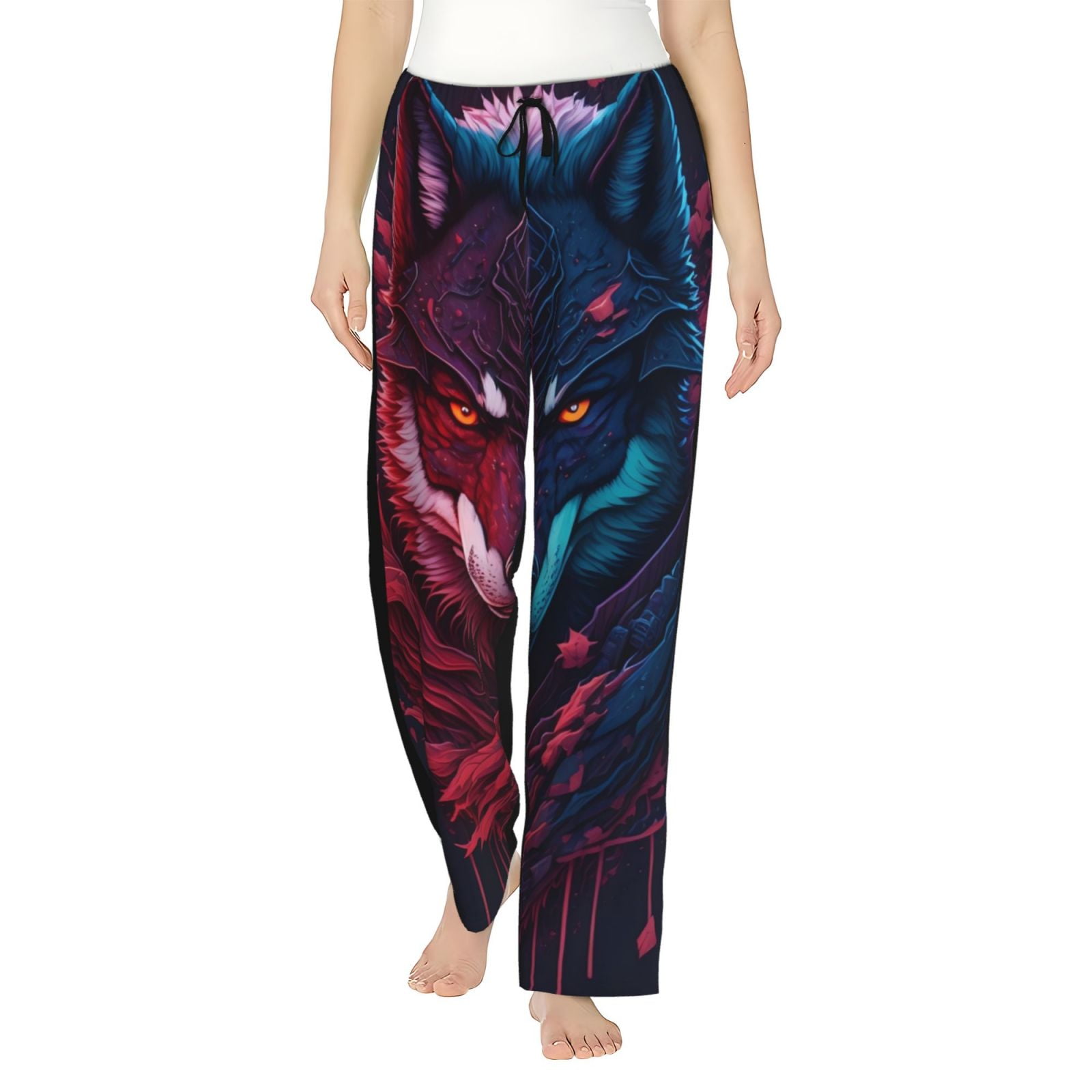 Uemuo Cool Wolf Head Pattern Women's Wide Leg Palazzo Lounge Pants with ...