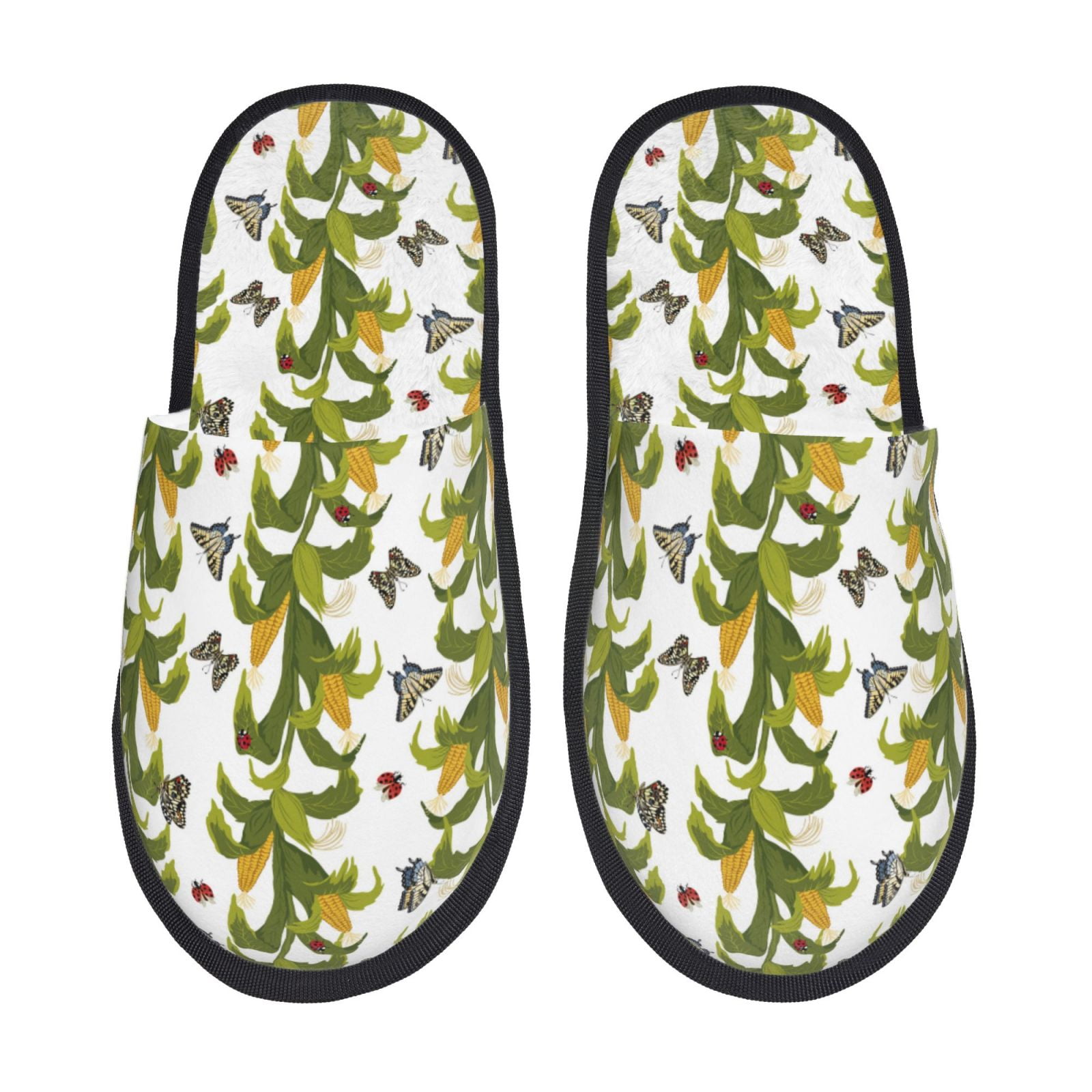 Uemuo Corn And Butterflies Printe Plush Furry Slippers with EVA Sole ...
