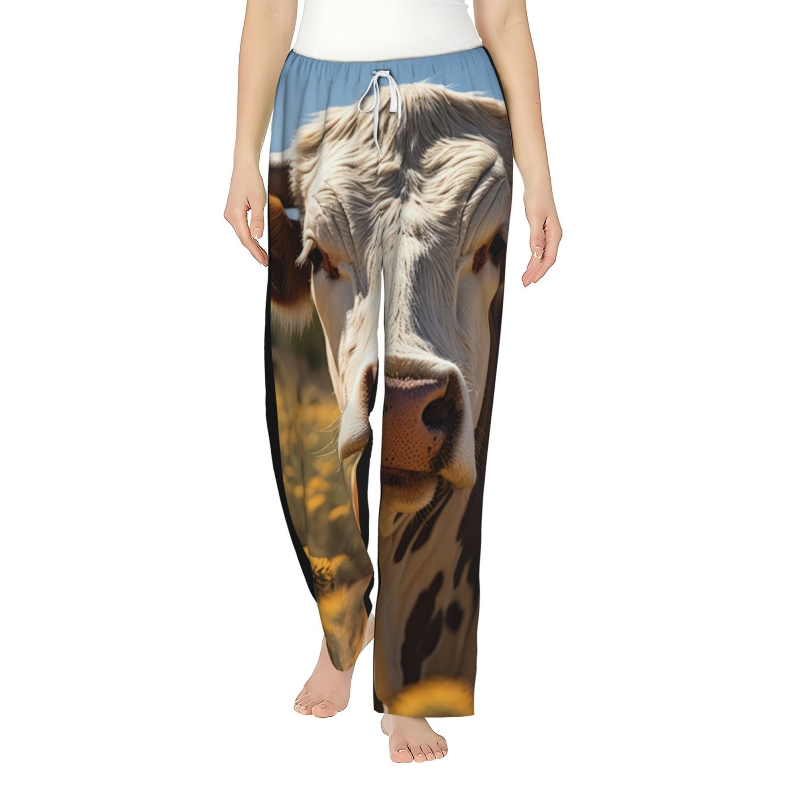 Uemuo Countryside Flower Cow Pattern Women's Wide Leg Palazzo Lounge ...