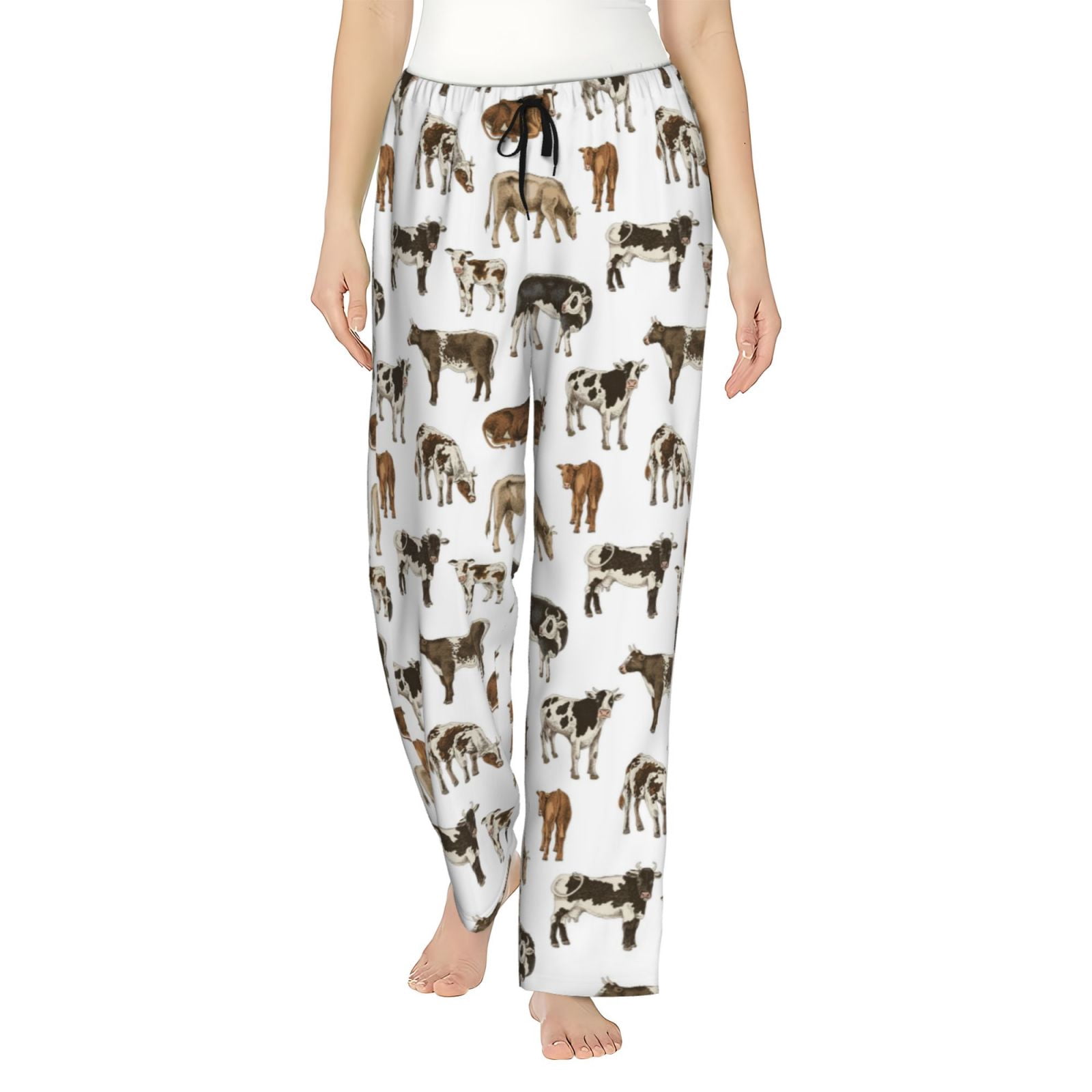 Uemuo Cow Pattern Women's Wide Leg Palazzo Lounge Pants with Pockets ...