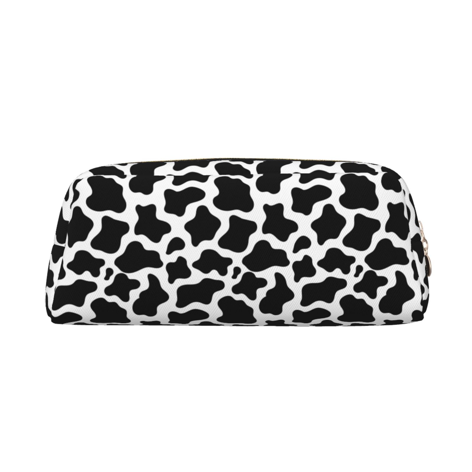 Uemuo Cow Print Black White Printed Leather Pencil Case, Pencil Pouch ...