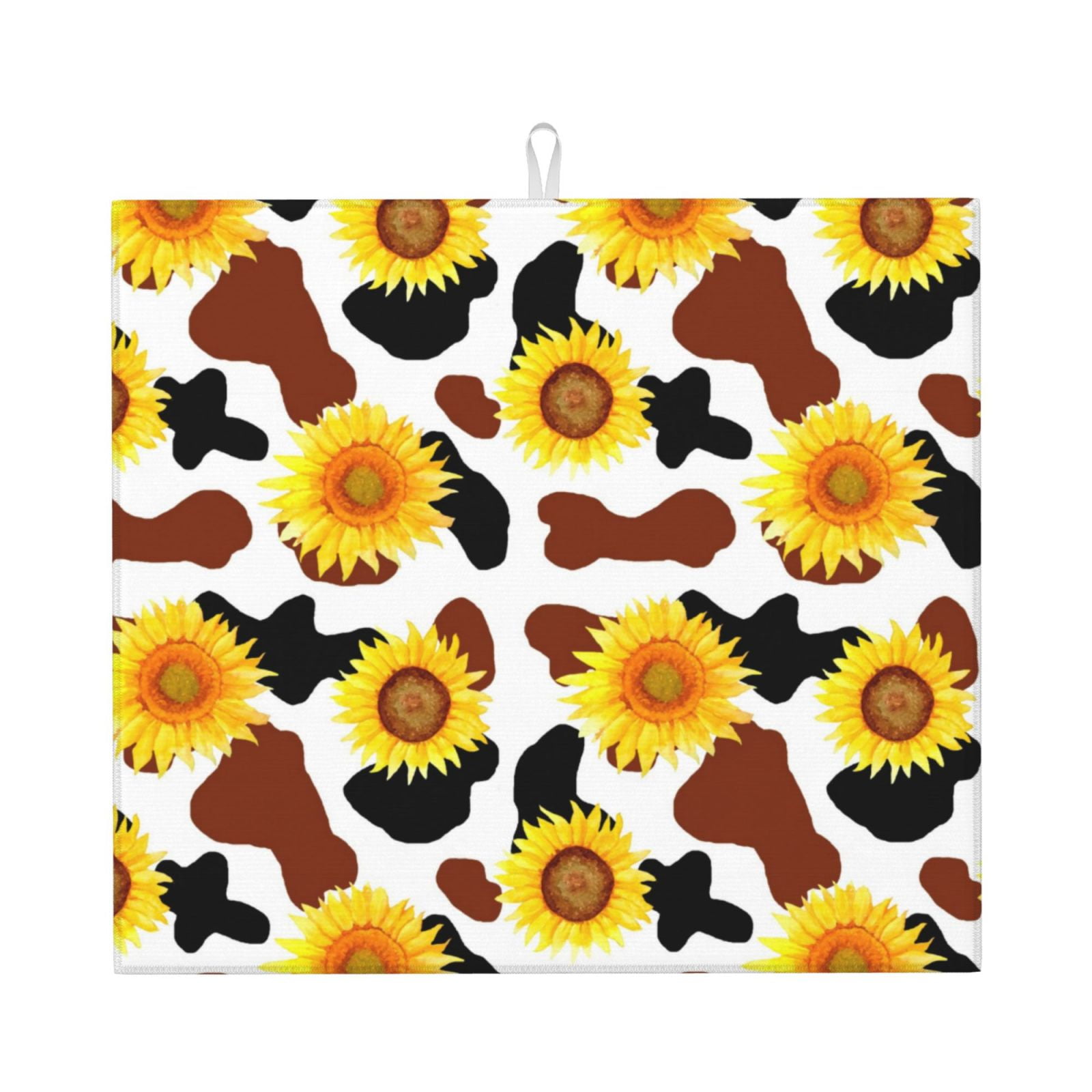 Uemuo Cow Print Sunflower Pattern Dish Drying Mat,16*18 inch Absorbent ...