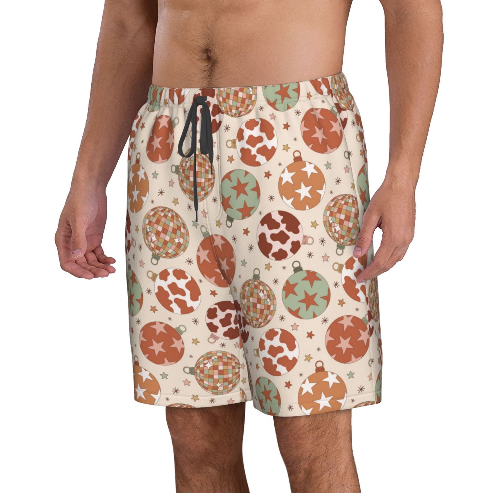 Uemuo Cow Spots And Disco Ball Pattern Men's Swim Trunks Hawaiian Beach ...