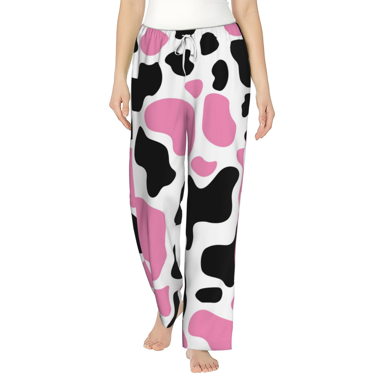 Uemuo Cow Spots Pattern Women's Wide Leg Palazzo Lounge Pants with ...
