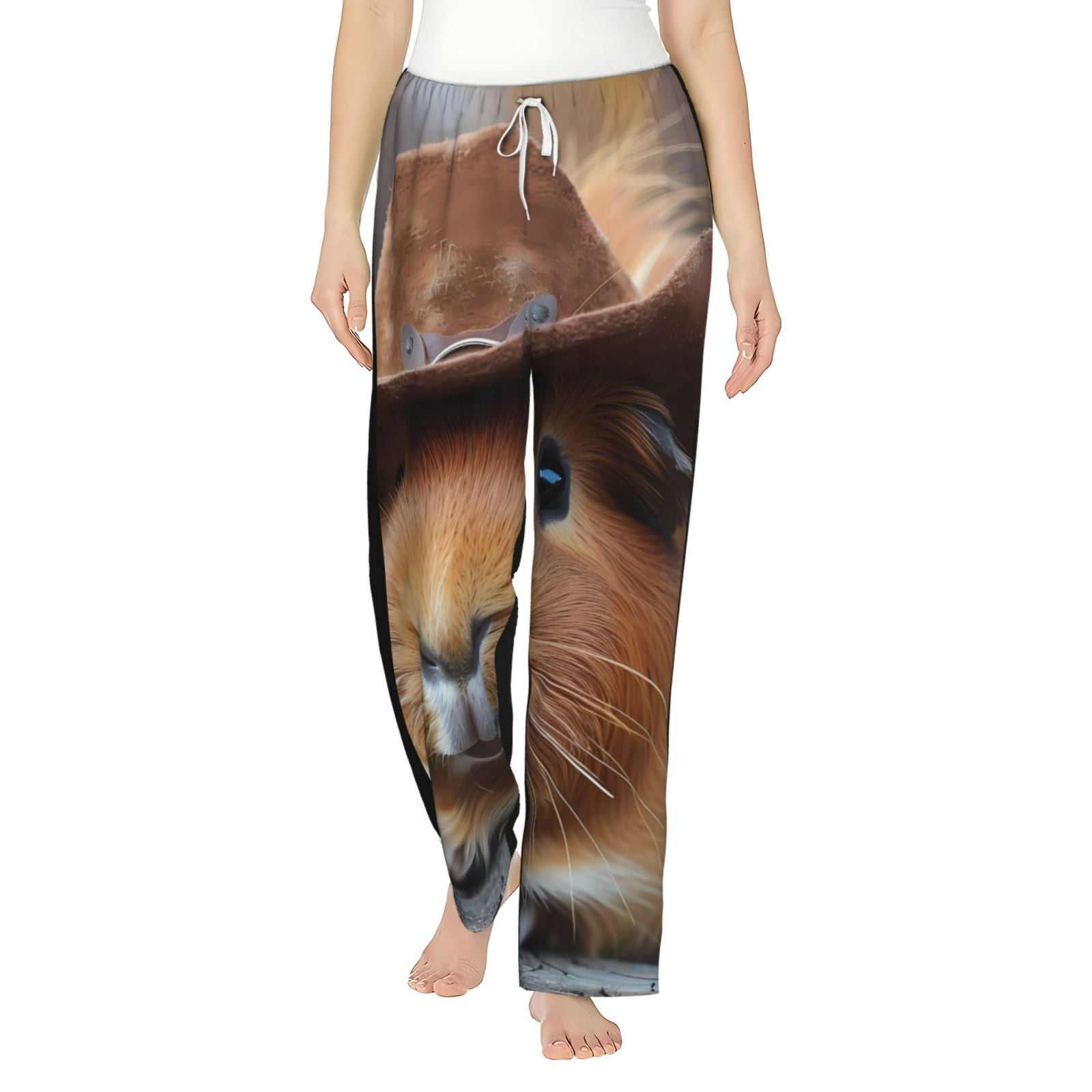 Uemuo Cowboy Hat Guinea Pig Pattern Women's Wide Leg Palazzo Lounge ...