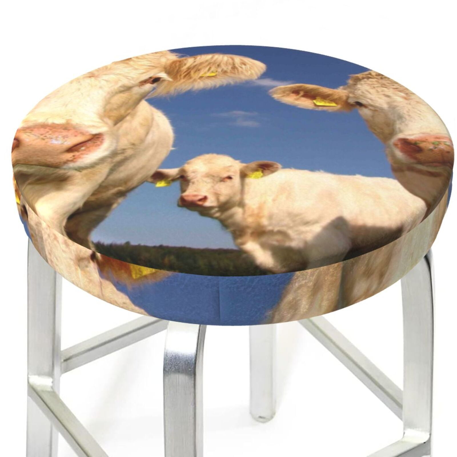 Uemuo Cows Cattles Pattern Round Bar Stool Seat Covers Washable Stool ...