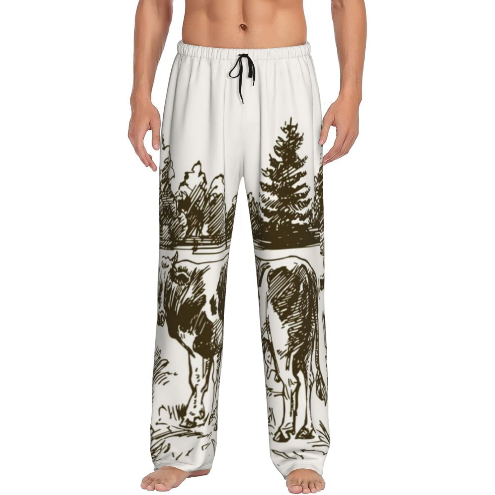 Uemuo Cows Grazing On The Meadow Pattern Men's Wide Leg Palazzo Lounge ...