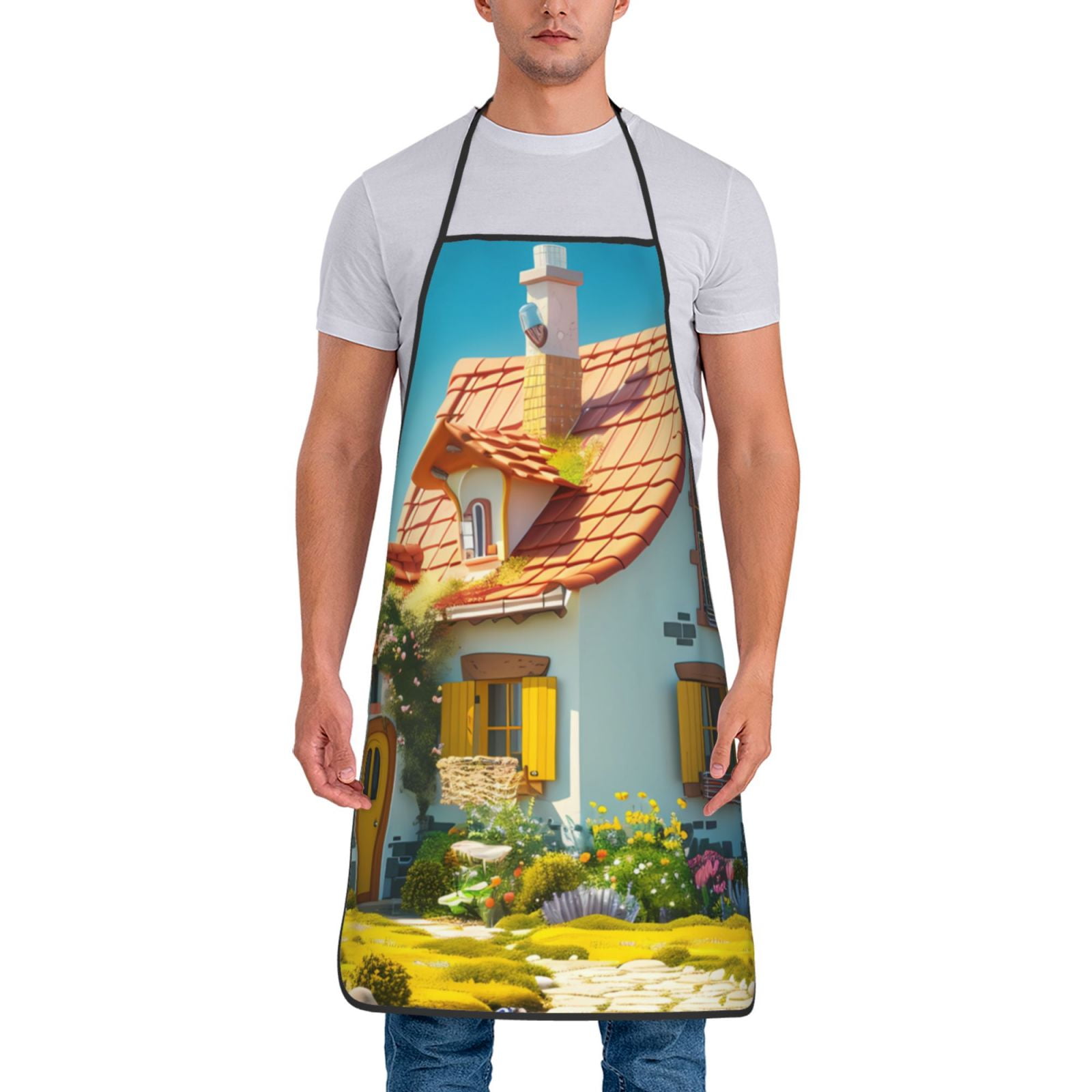 Uemuo Cozy Cartoon Backyard Printed Bib Apron, Adjustable , Water and ...