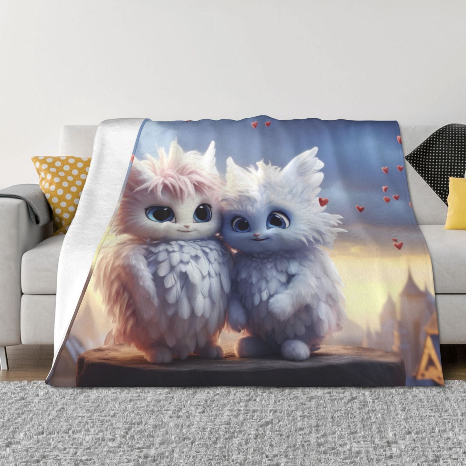 Uemuo Cute Animal Couple Printed Throw Blanket for Couch, Fluffy Fuzzy ...
