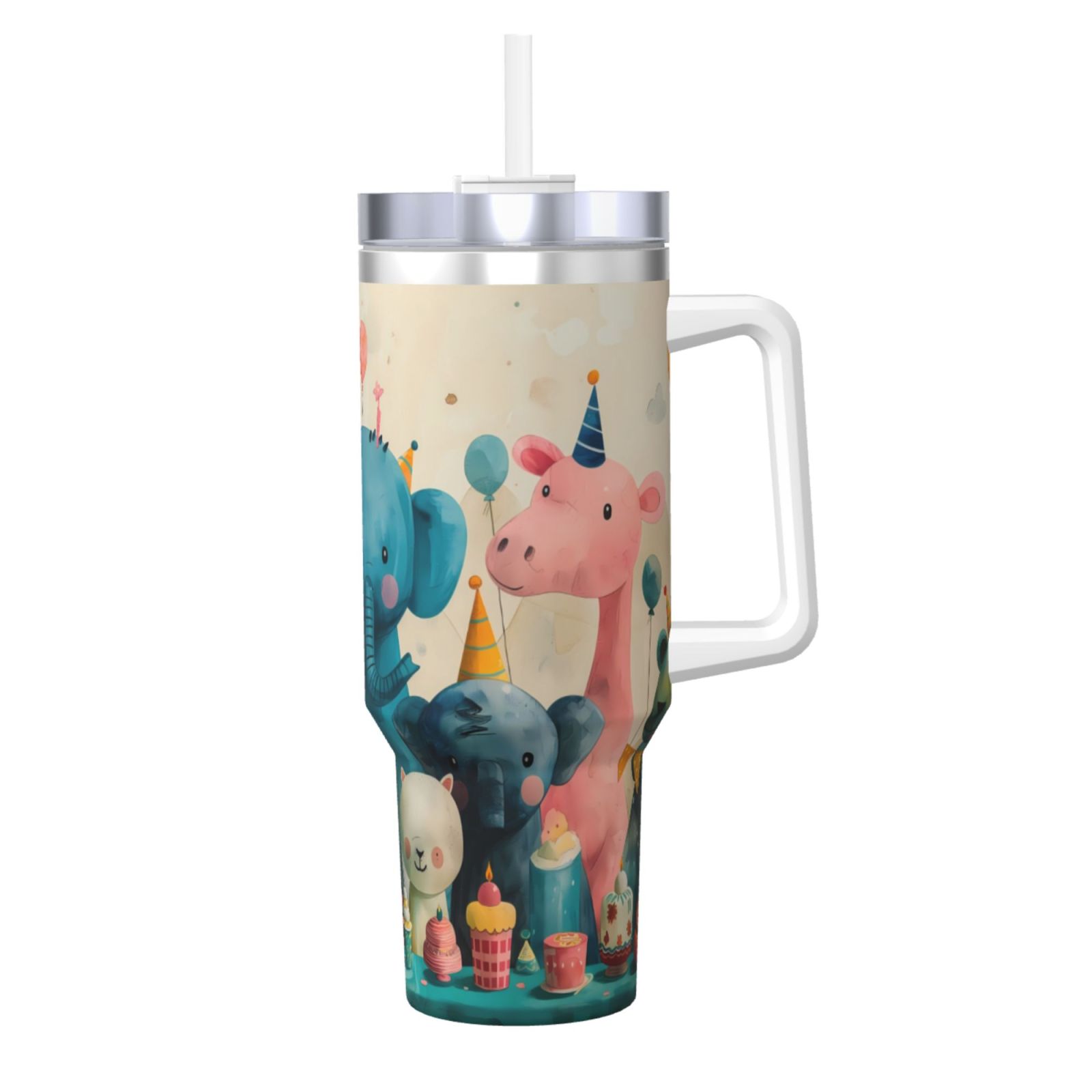 Uemuo Cute Animal Party Print 40oz Ice Bully With Handle And Straw ...