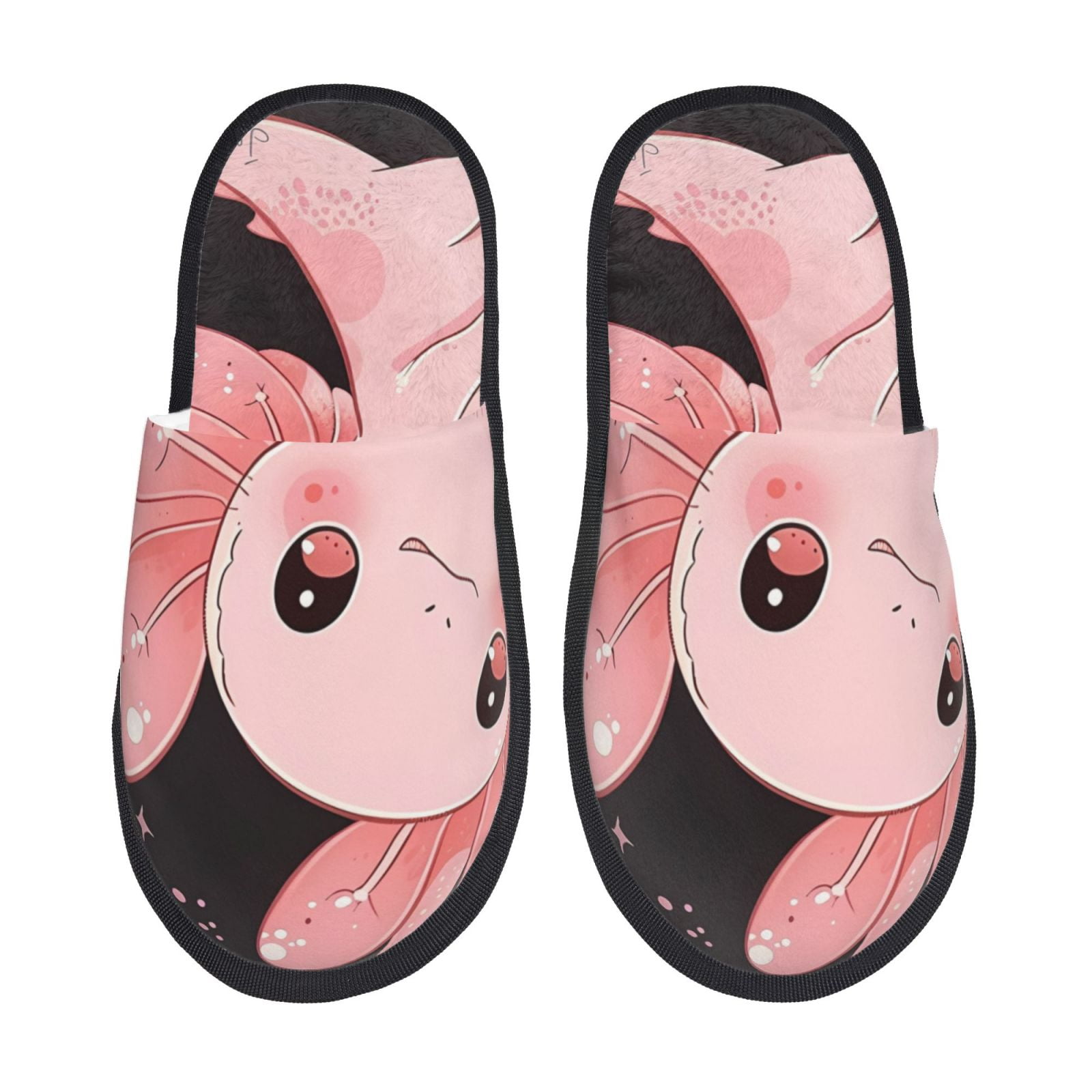 Uemuo Cute Axolotl Sakura Blossoms A Printe Plush Furry Slippers with ...