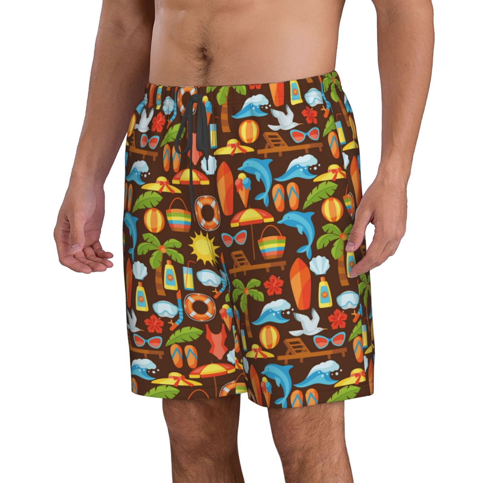 Uemuo Cute Beach Dolphin Pattern Men's Swim Trunks Hawaiian Beach ...