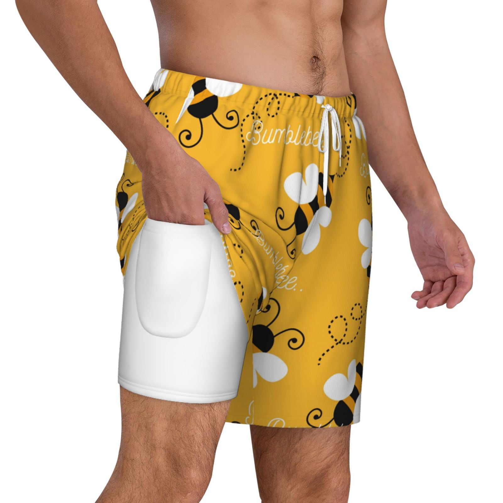 Uemuo Cute Bee Butterfly Yelllow Pattern Mens Swim Trunks Quick Dry ...