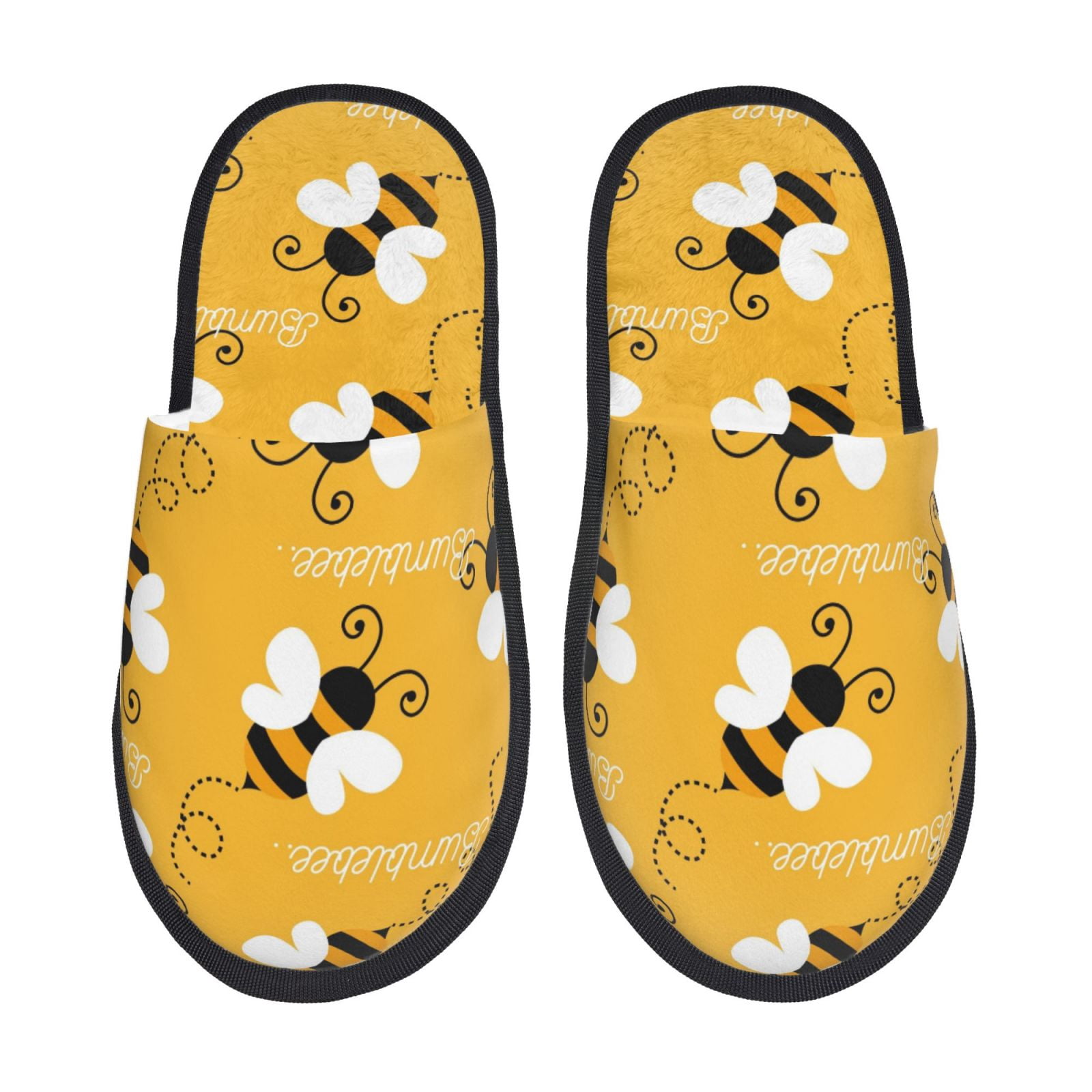 Uemuo Cute Bee Butterfly Yelllow Printe Plush Furry Slippers with EVA ...