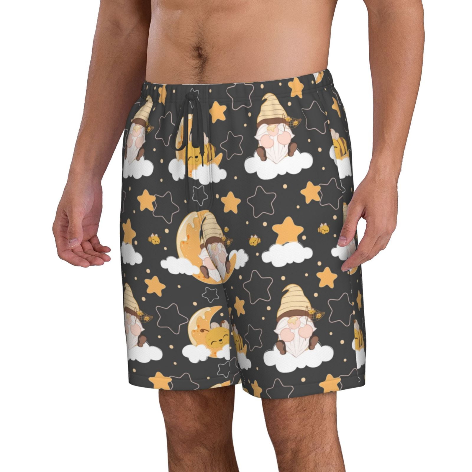 Uemuo Cute Bee Gnome Pattern Men's Swim Trunks Hawaiian Beach Bathing ...