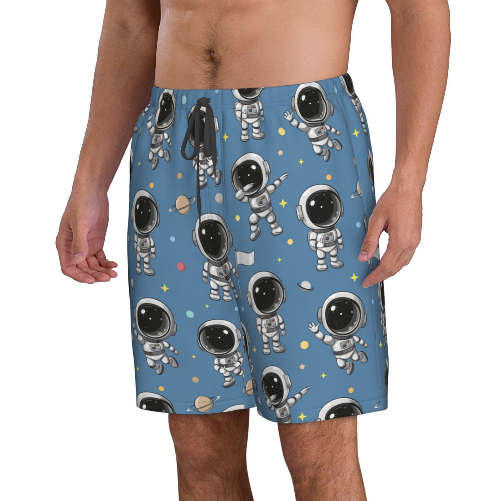 Uemuo Cute Cartoon Astronaut Pattern Men's Swim Trunks Hawaiian Beach ...