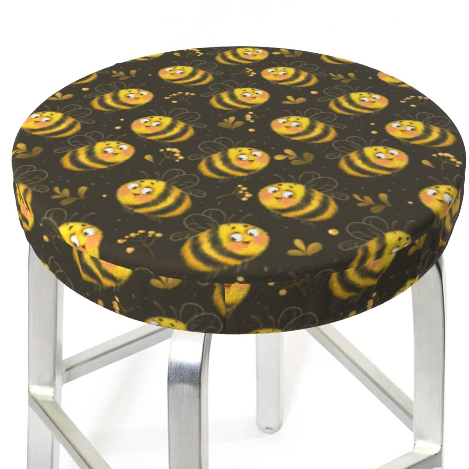 Uemuo Cute Cartoon Bees Pattern Round Bar Stool Seat Covers Washable ...